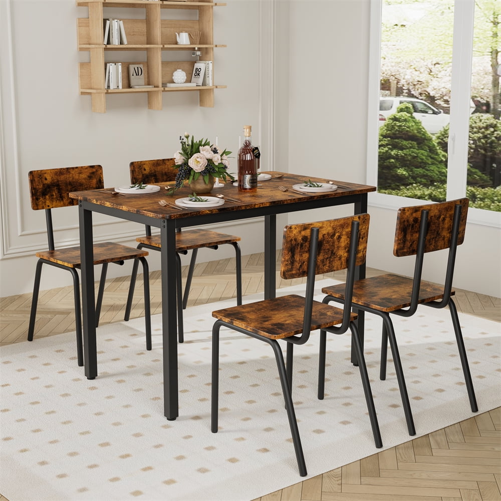 Knubmt Metal Frame Dining Table Set with 4 Pack Chairs, 43" Rectangle ...