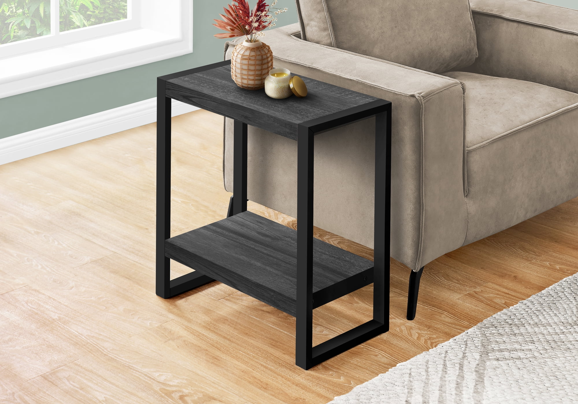 Knubmt Metal Frame Side Table End Table with Bottom Shelf, Rectangle ...