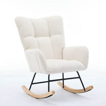 Icoget Upholstered Living Room Rocking Chair Solid Wood - Mid-Century ...