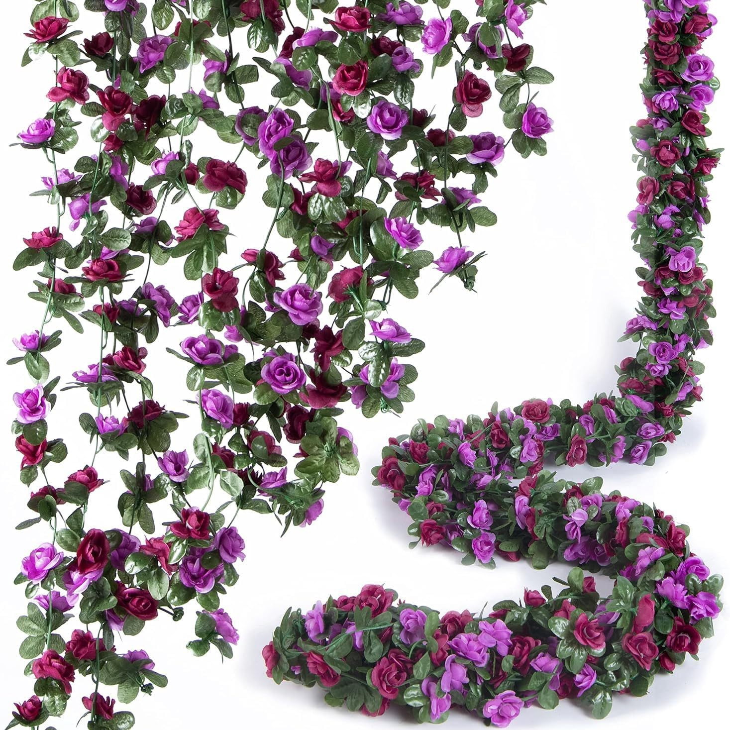 Knubmt Pack of 2 Artificial Flowers Garland Ivy Fake Rose Flower Vines ...