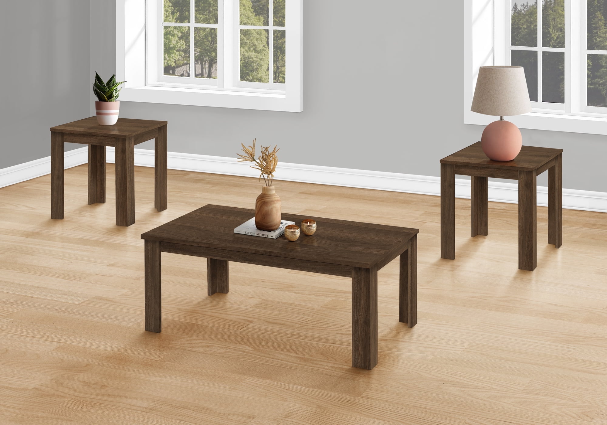 Knubmt Pack of 3 Table Set, Wood Tea Table Coffee Table End Table Side ...