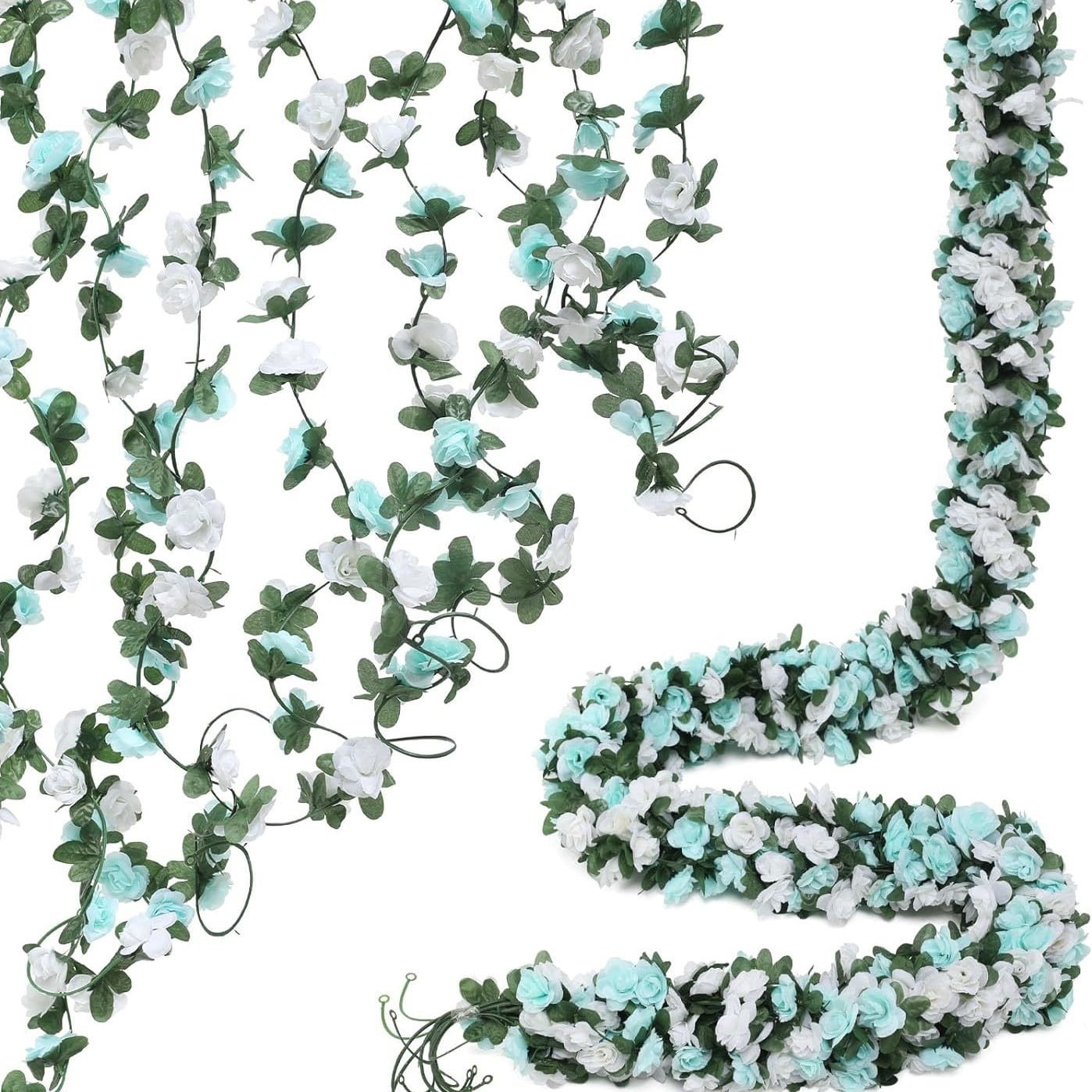 Knubmt Pack of 4 Artificial Flowers Garland Ivy Fake Rose Flower Vines ...