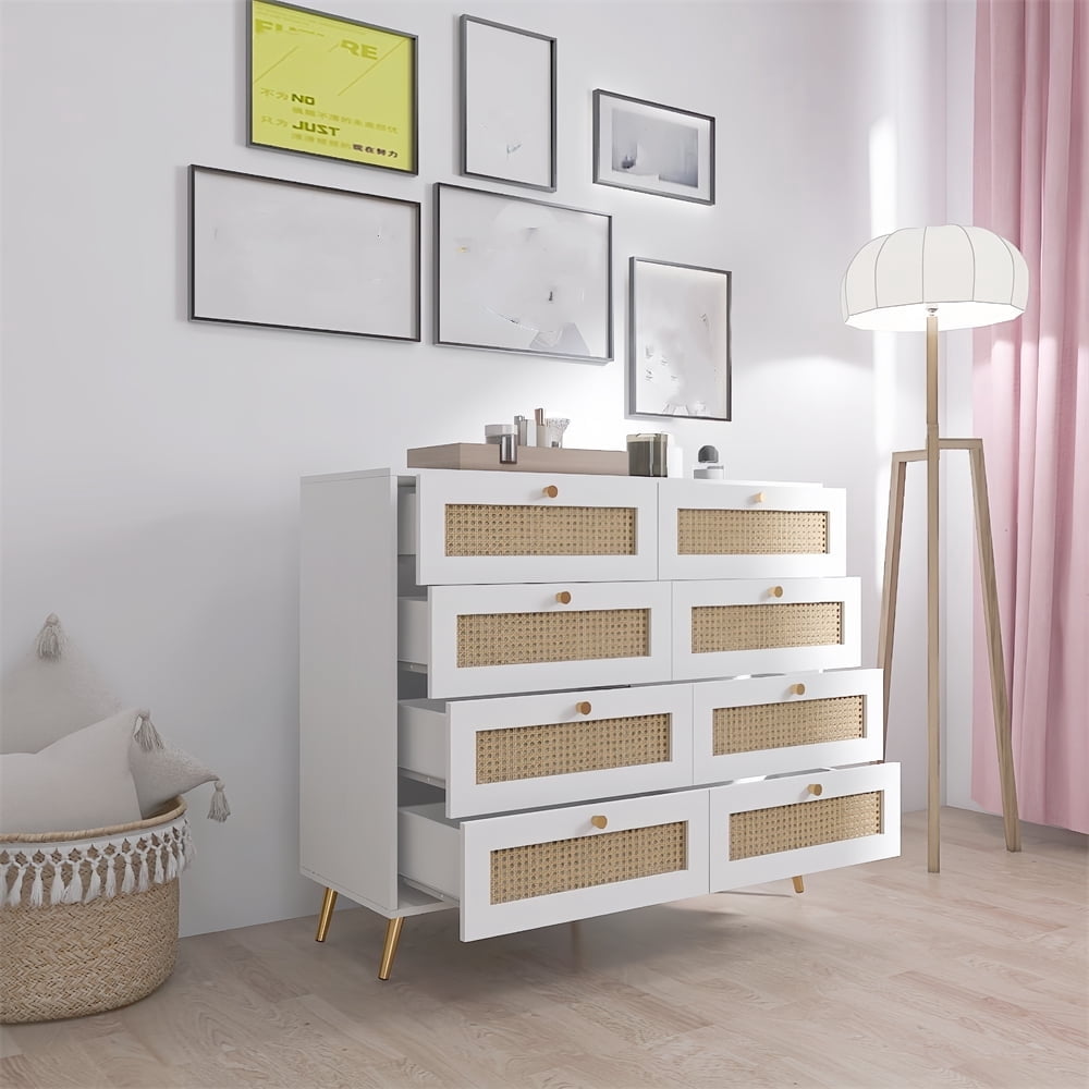 Knubmt Rattan 8 Drawers Dresser with Golden Legs and Handles, Perfect ...