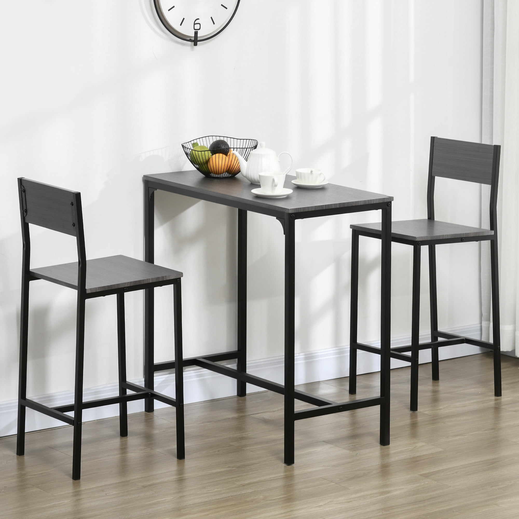 Knubmt Rectangle Bar Table with 2 Pack Bar Stools, Wood Top Dining ...