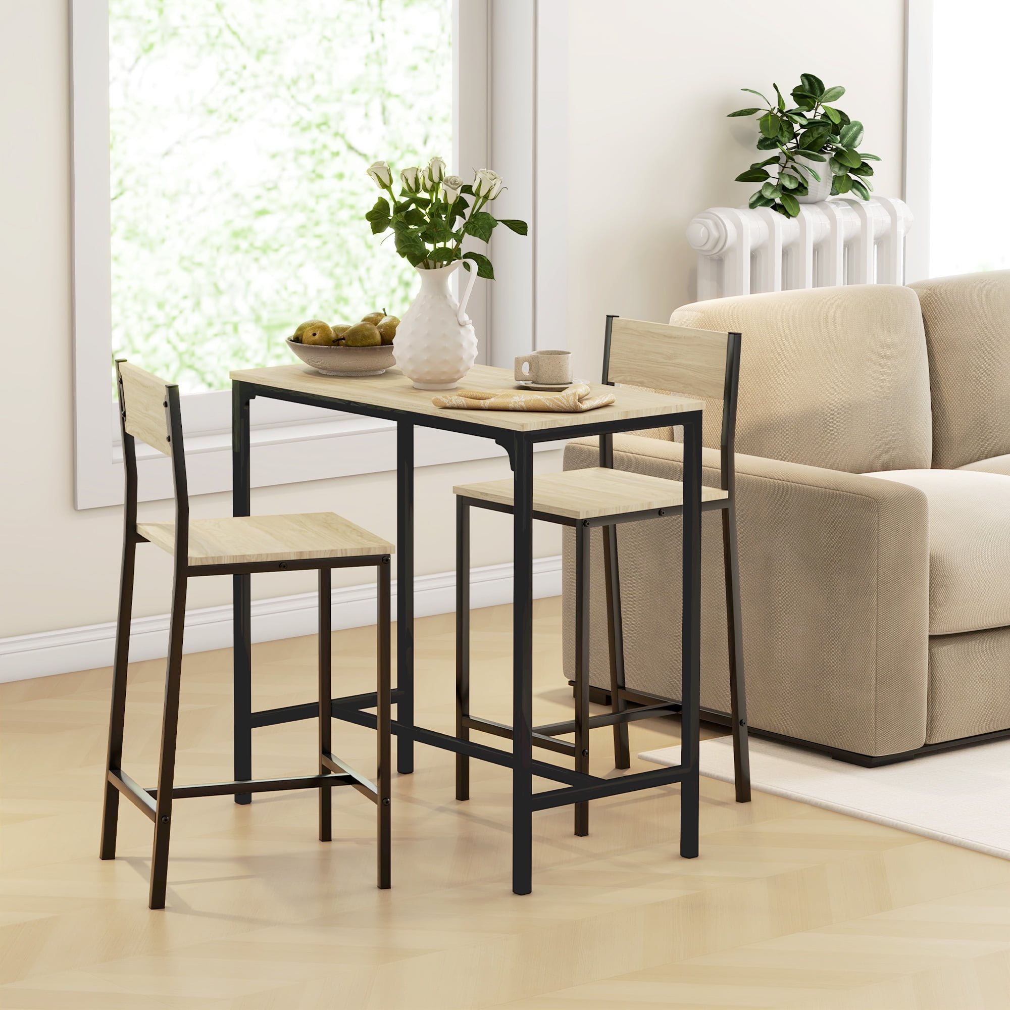 Knubmt Rectangle Bar Table with 2 Pack Chair Set, Kitchen Table ...