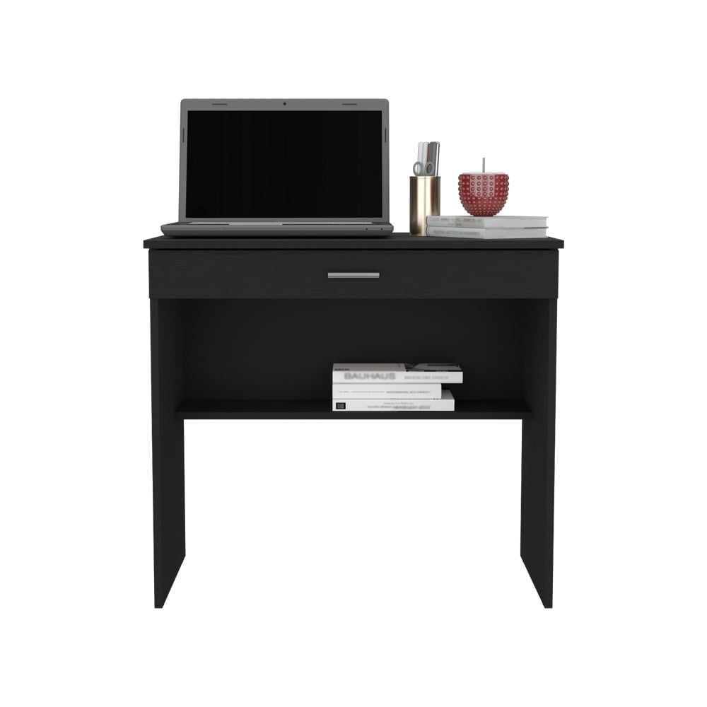 Knubmt Rectangle Computer Desk with Drawer and Open Shelf, Wood Writing ...