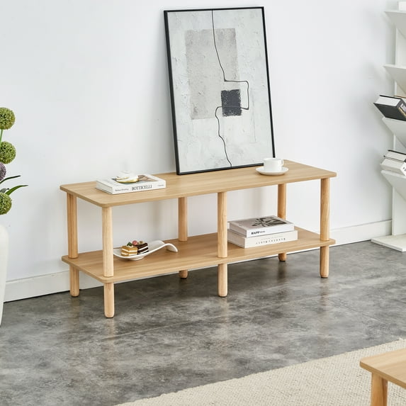 Knubmt Rectangular TV Stand with Open Storage Shelf, Modern 2 Tier ...