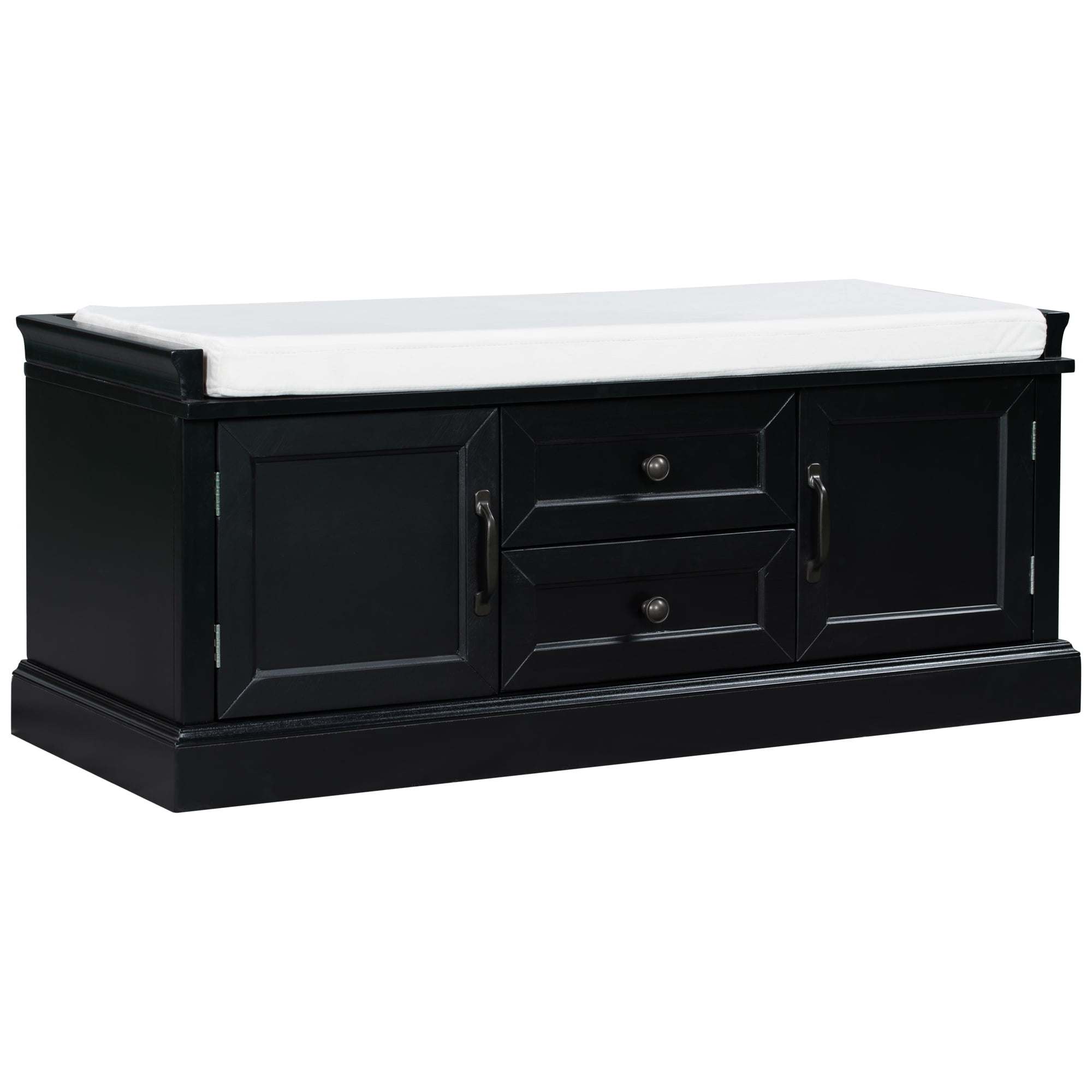 Knubmt Removable Cushion Storage Bench with Drawers and Cabinet, Wood ...