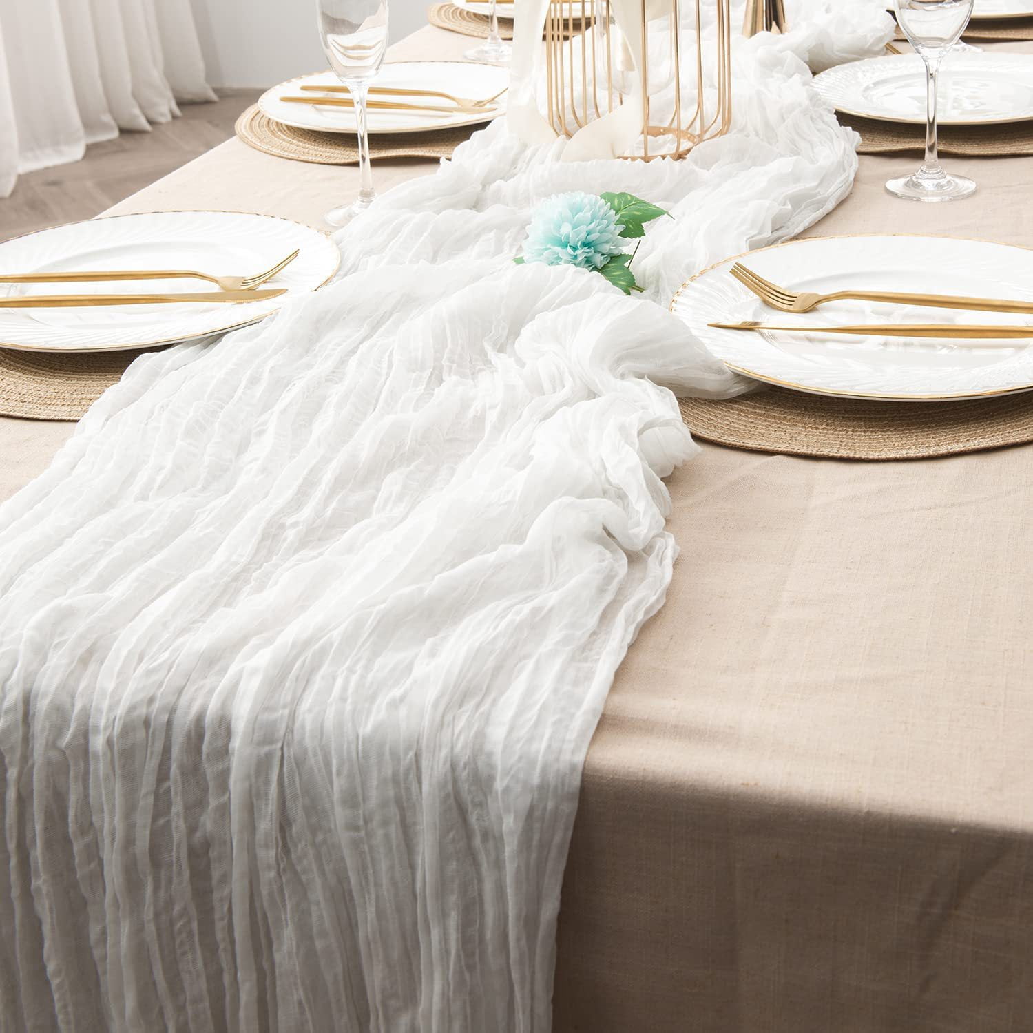 Knubmt Rustic Cheesecloth Table Runner Gauze Table Runner Sheer Table ...