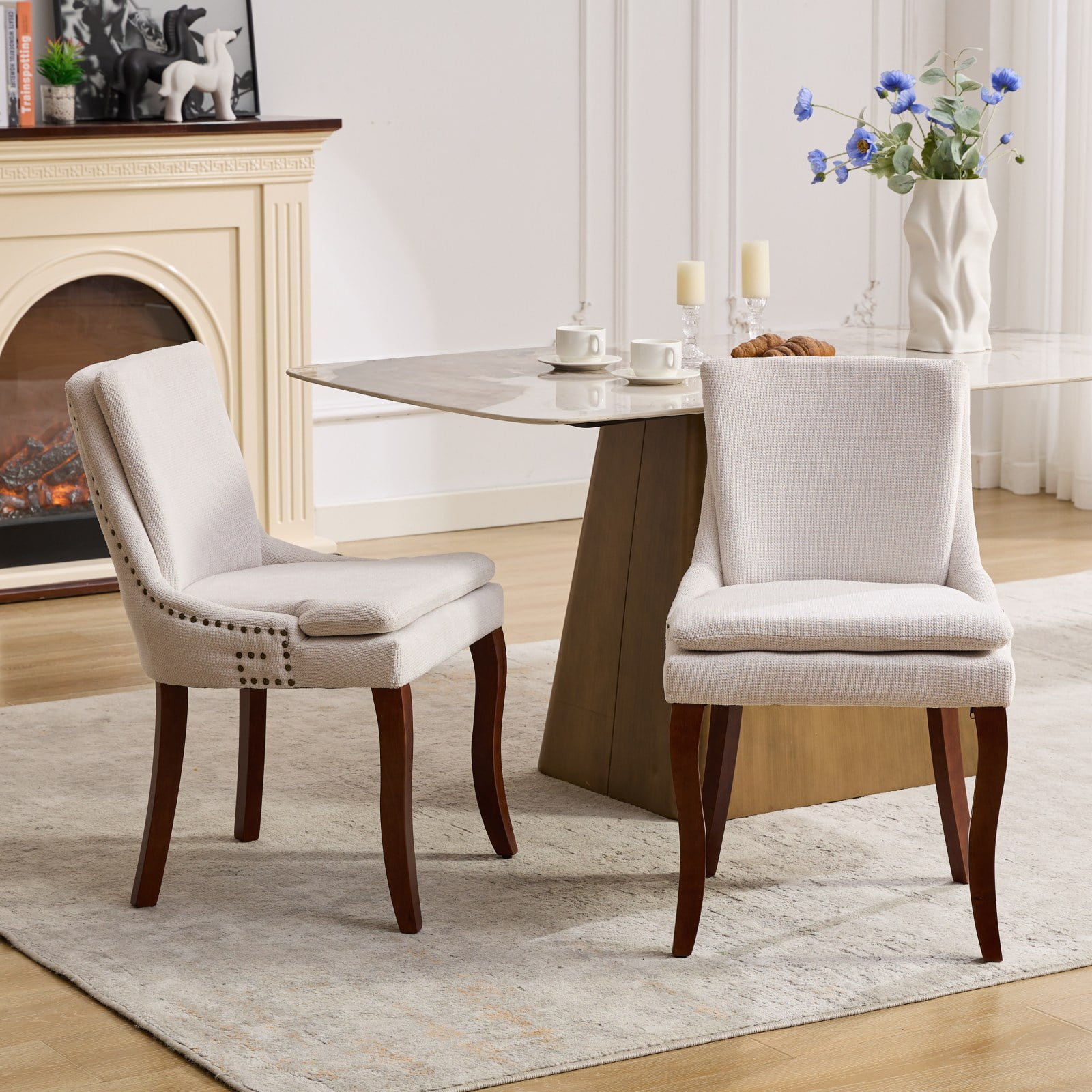 Knubmt Set of 2 Padded Seat Mid Back Dining Chair with Wood Legs ...