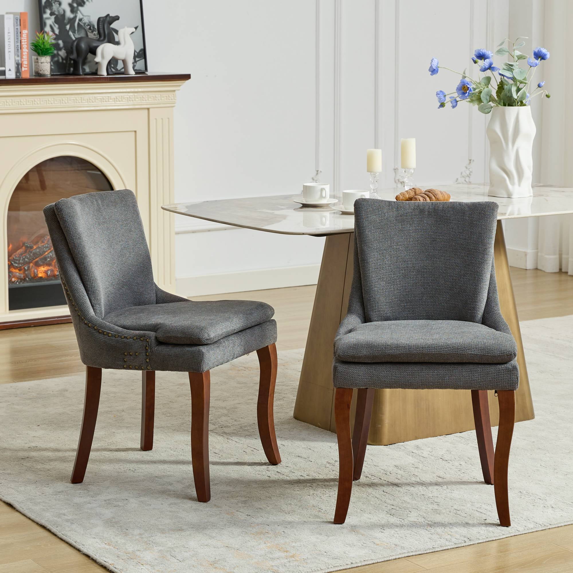 Knubmt Set of 2 Upholstered Seat Mid Back Dining Chair with Wood Legs ...