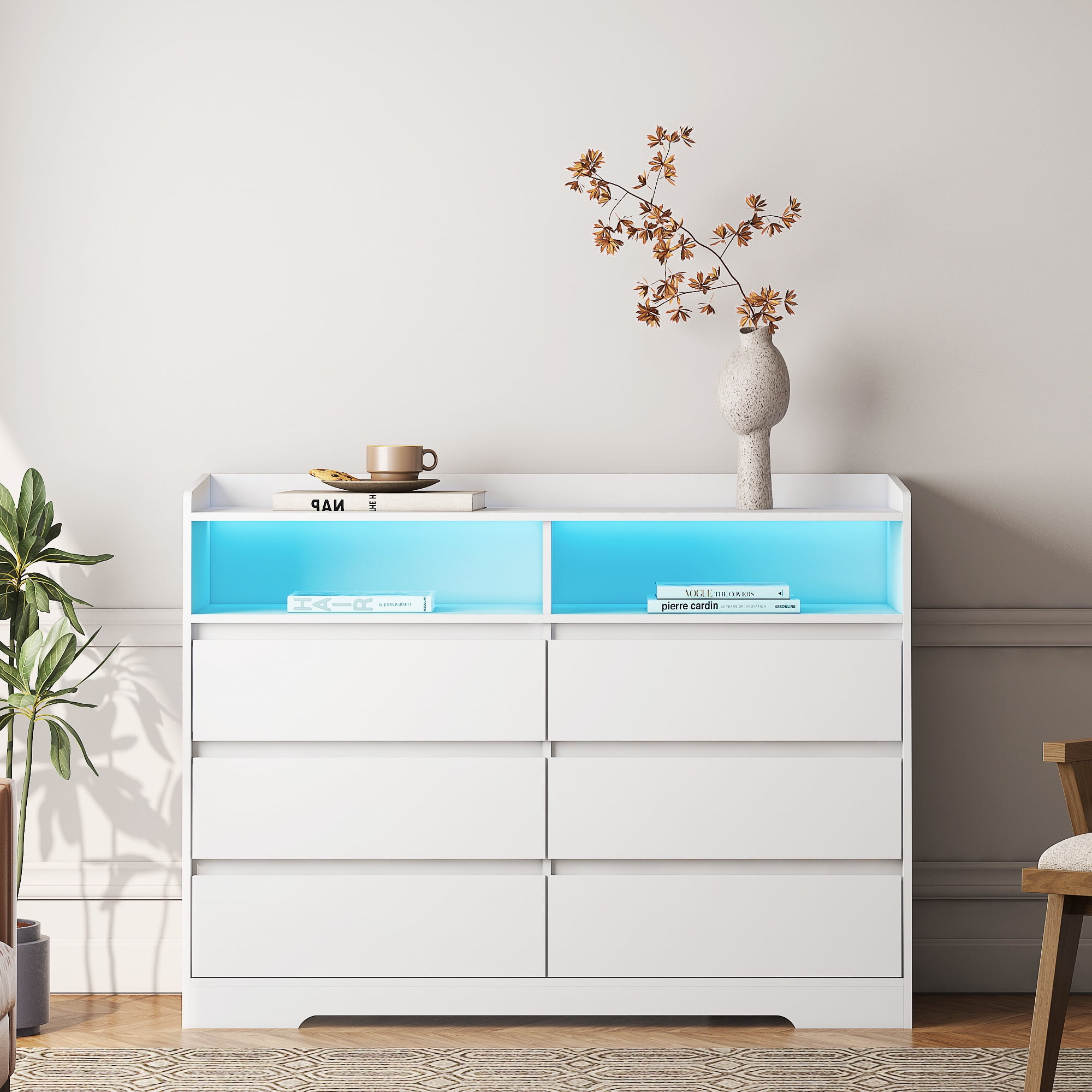 Knubmt Sideboard Storage Cabinet with LED Lights and Drawer, Perfect ...