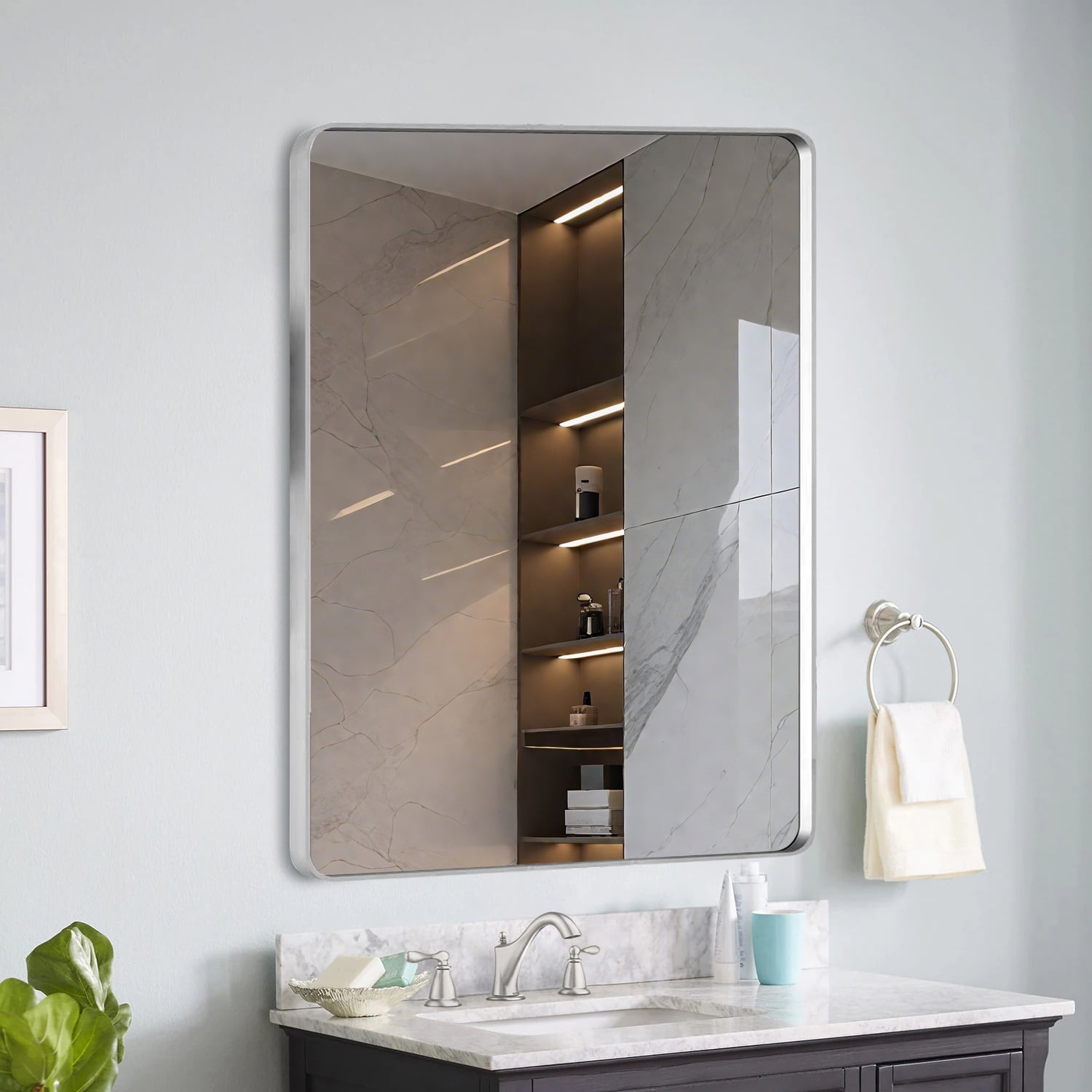 Knubmt Silver Rectangular Makeup Mirror Wall Mirror Aluminium Frame ...
