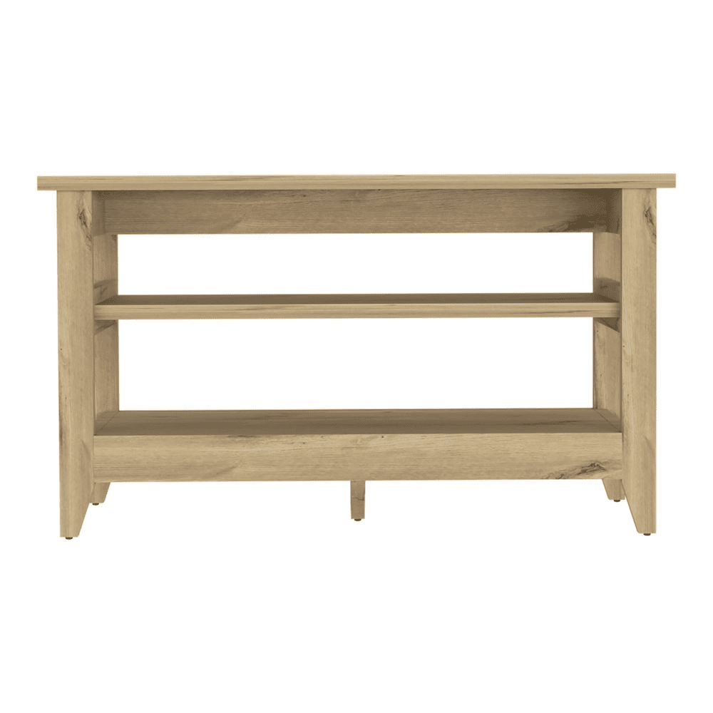 Knubmt Storage Bench with 2 Open Shelves, Wood Storage Stool for Living ...