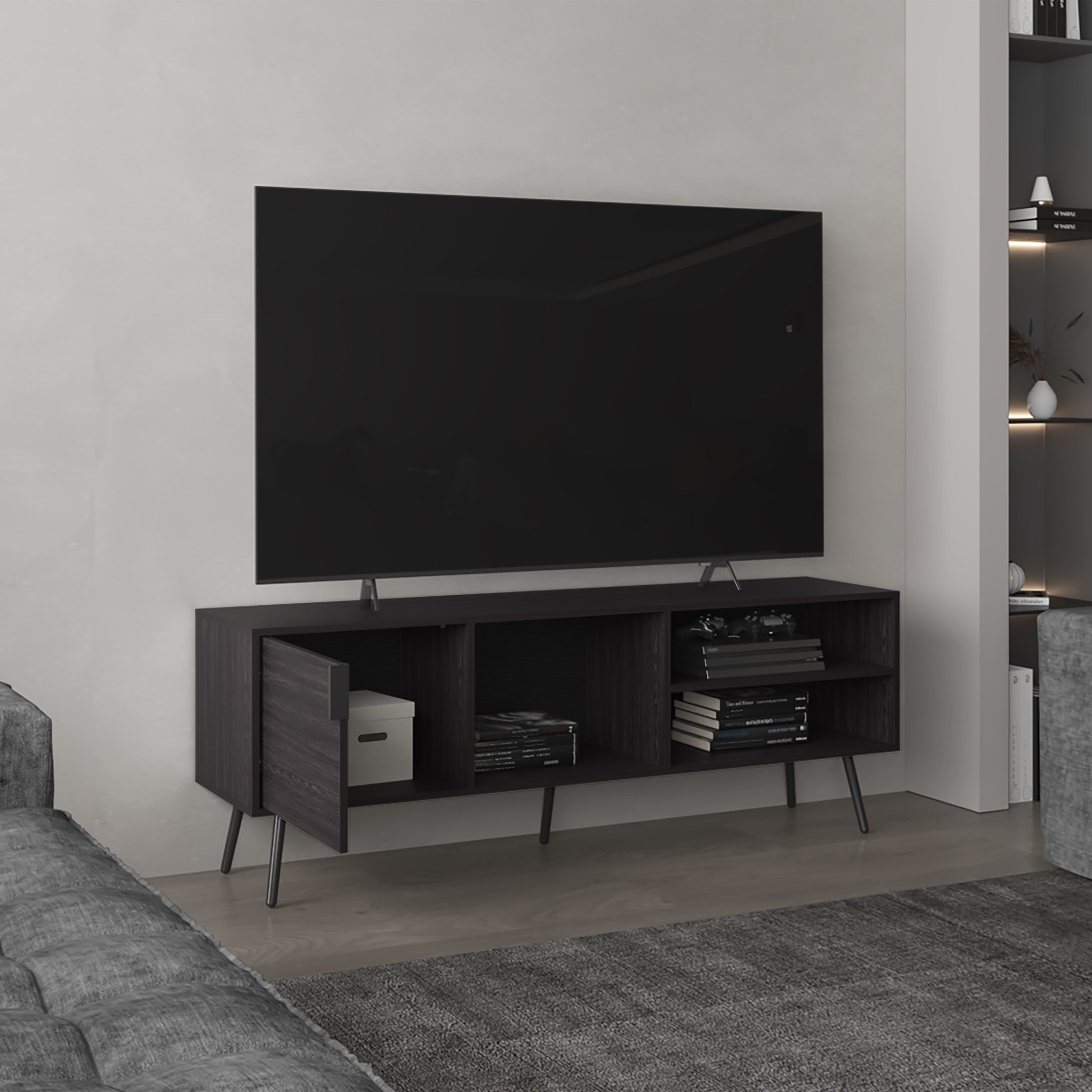 Knubmt TV Cabinet for TVs up to 70", Media Console with 3 Open Shelves ...
