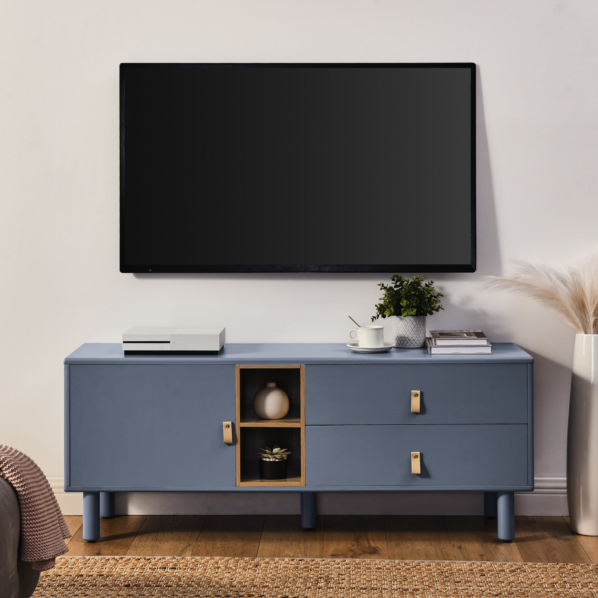 Knubmt TV Stand Entertainment Center with Handle and Drawer, Wood TV ...