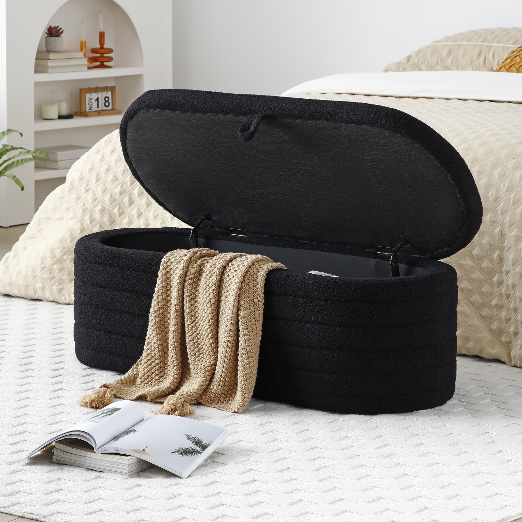 Knubmt Upholstered Fabric Storage Ottoman with Wood Frame, Large ...