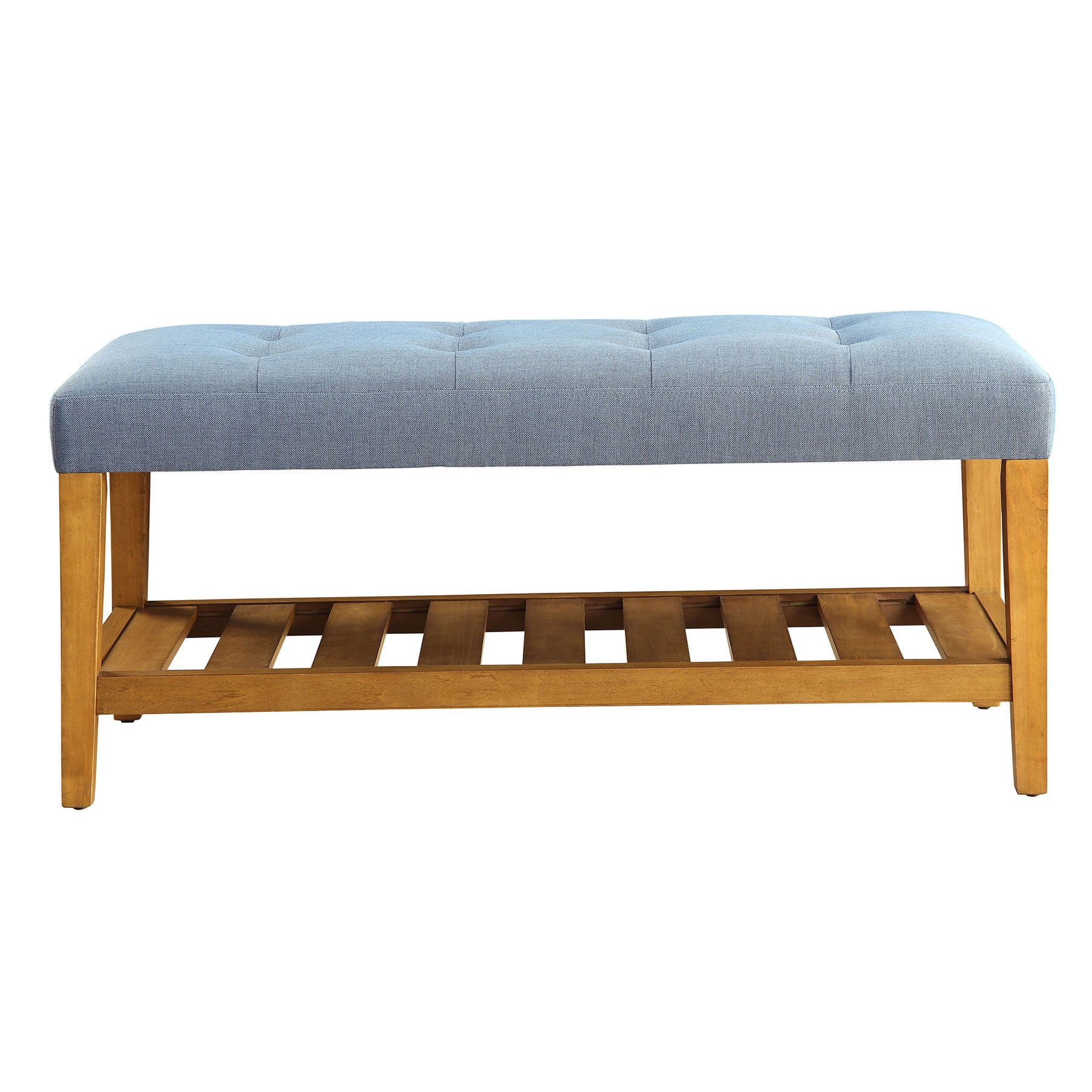 Knubmt Upholstered Seat Bench with Bottom Shelf, Wood Frame Bench for ...