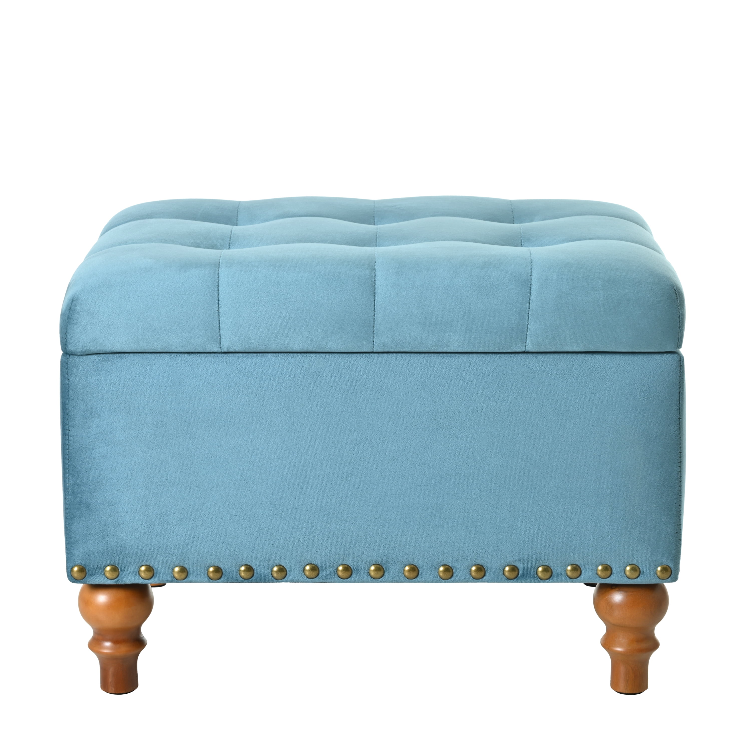 Knubmt Velvet Upholstered Storage Footstool with Wood Legs, Square ...