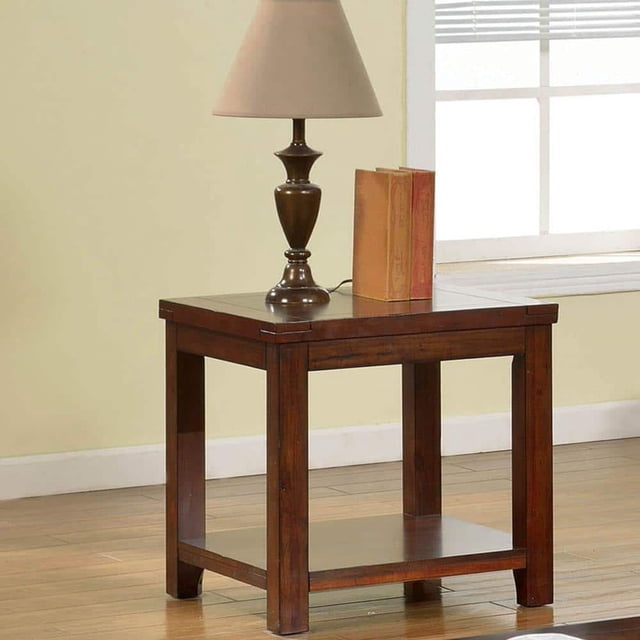 Knubmt Wood Beside Table with Bottom Shelf, Rectangle End Table for ...