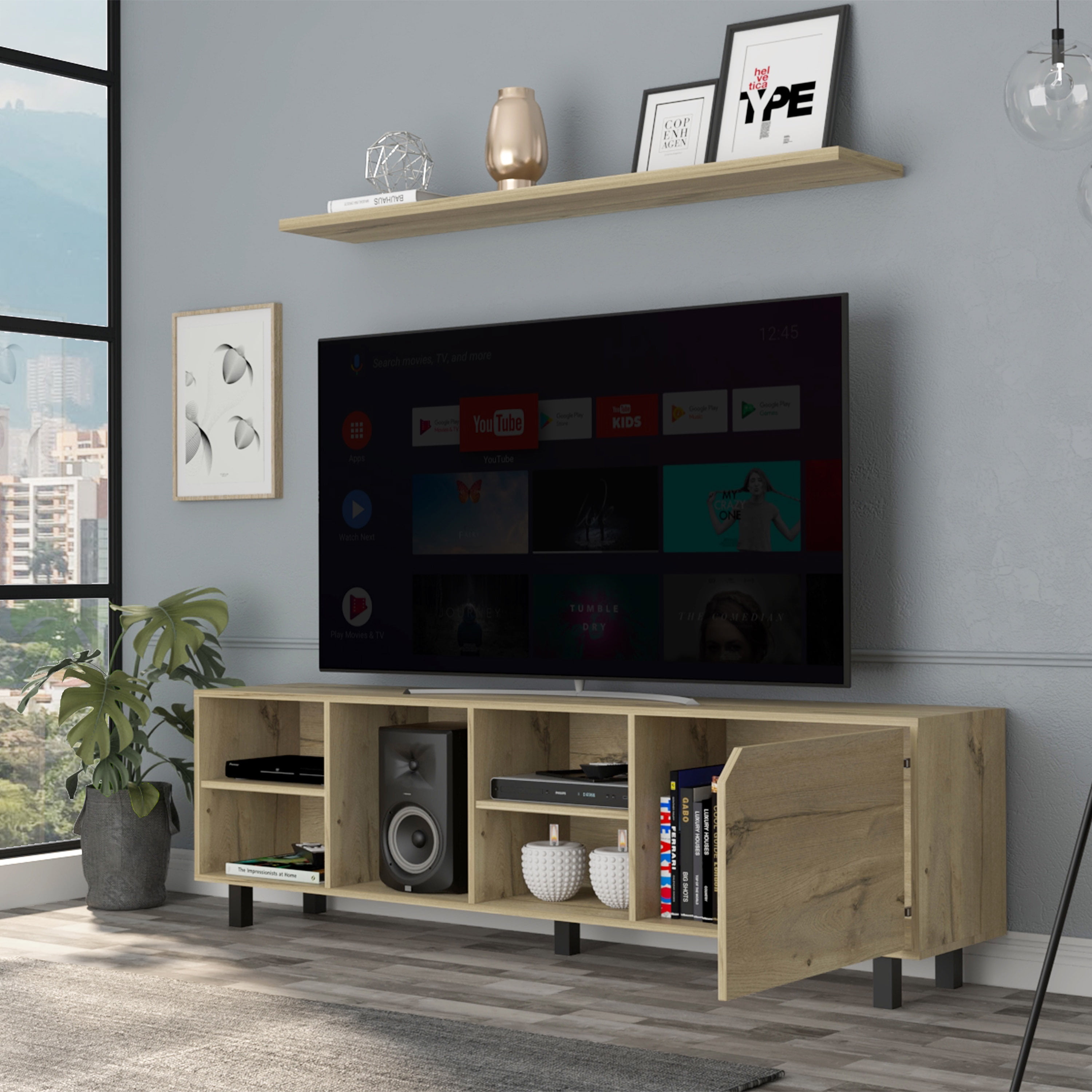 Knubmt Wood Entertainment Center for TV´s up 70", Tv Stand with 4 Open ...