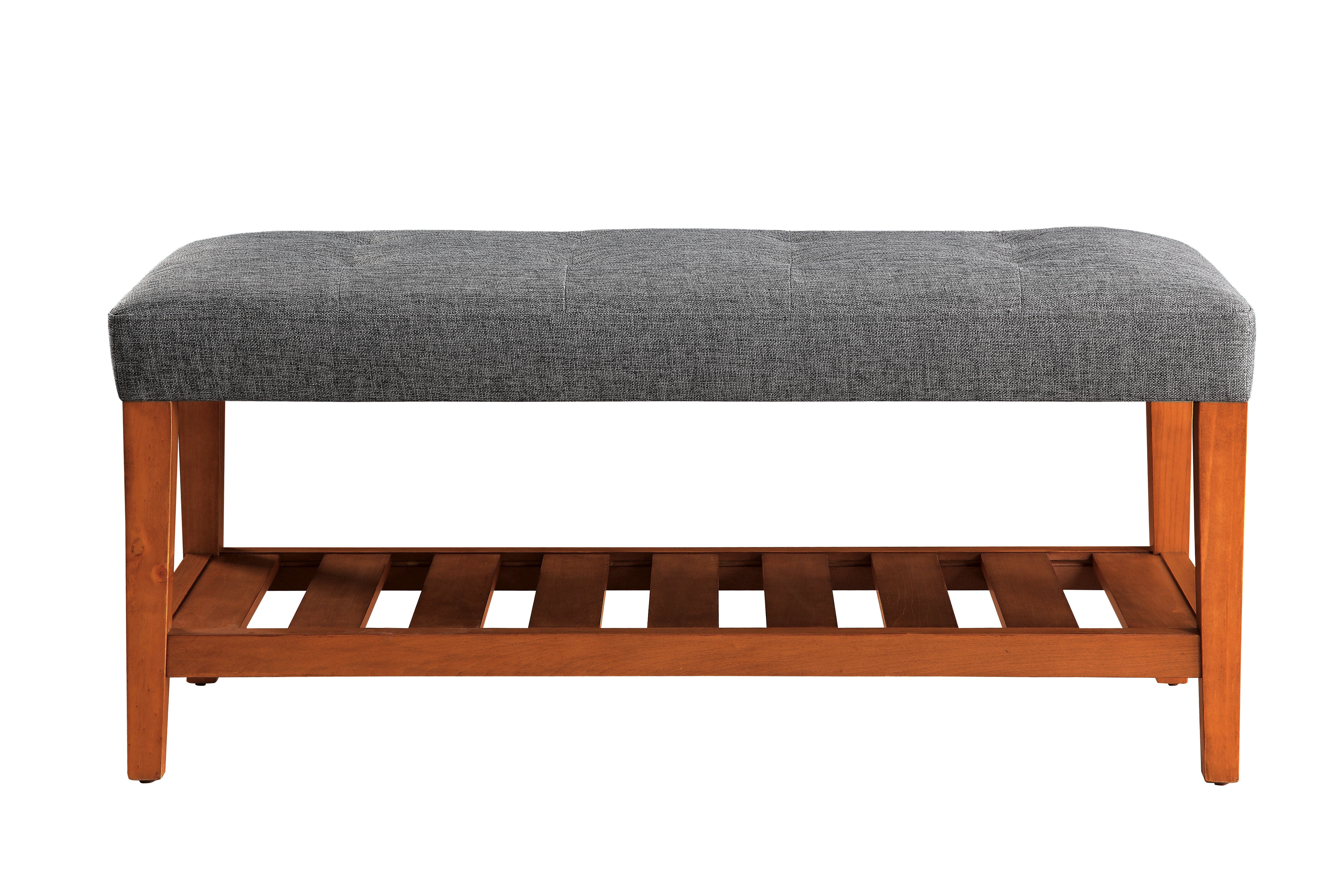 Knubmt Wood Frame Padded Seat Bench with Bottom Shelf, Upholstered ...