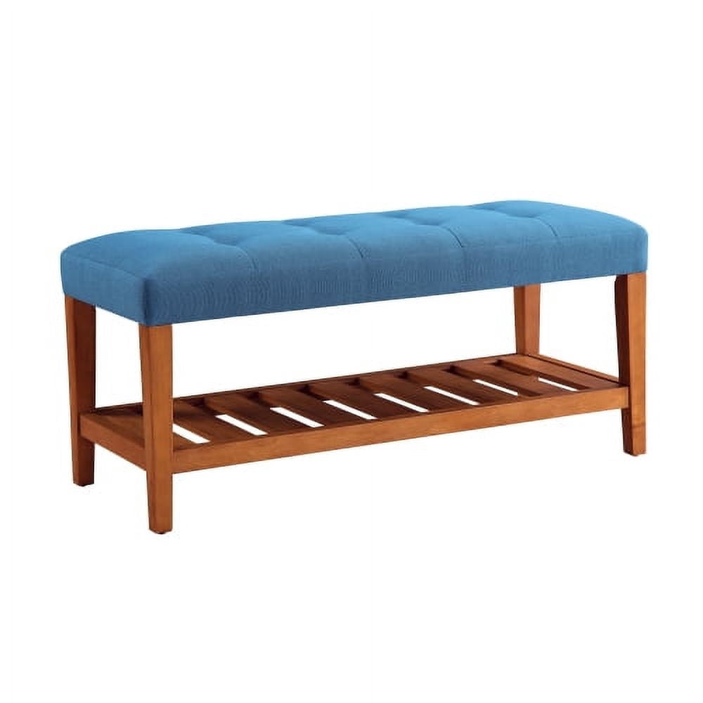 Knubmt Wood Frame Padded Seat Bench with Bottom Shelf, Upholstered ...
