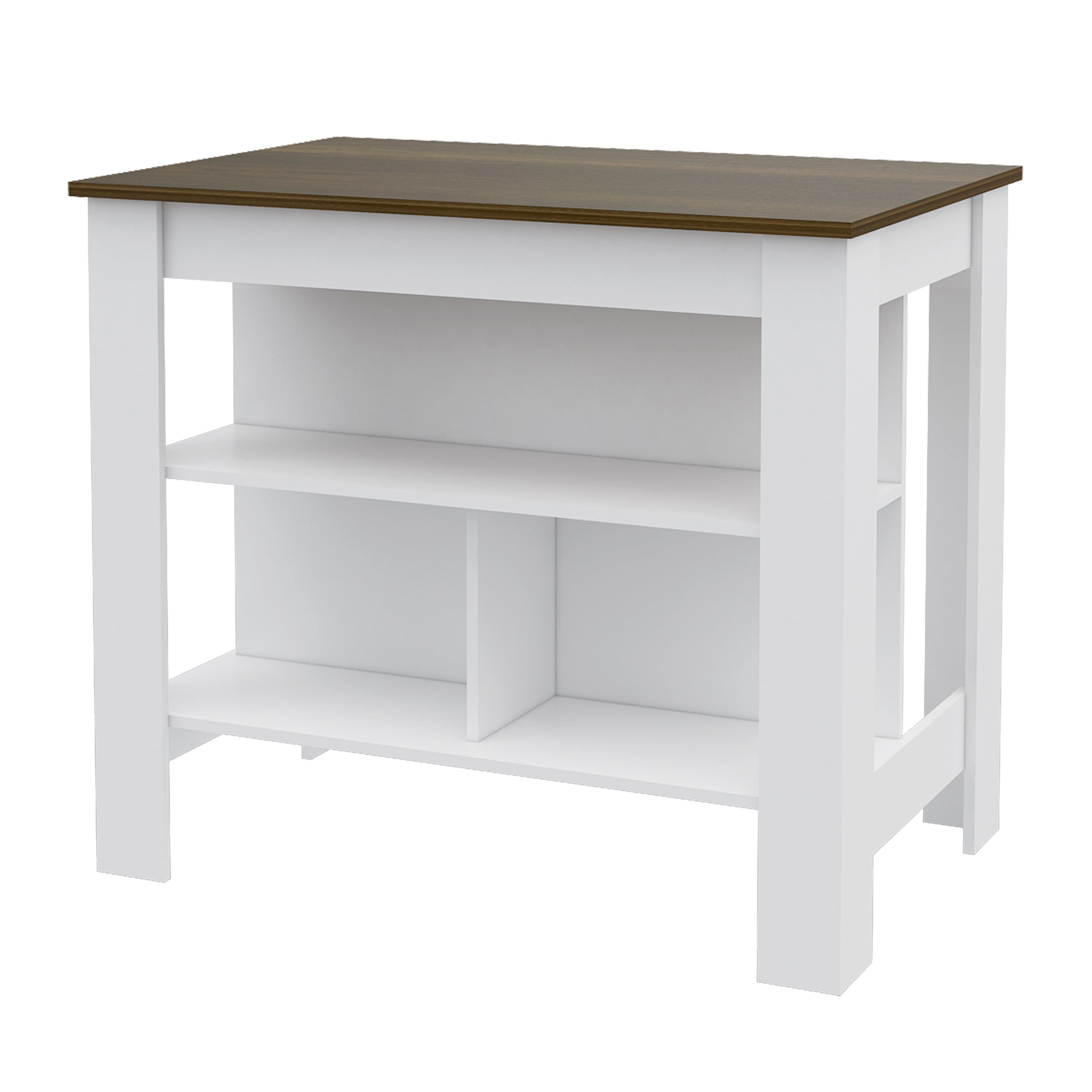 Knubmt Wood Kitchen Island with 3 Open Shelves, Island Table for Living ...