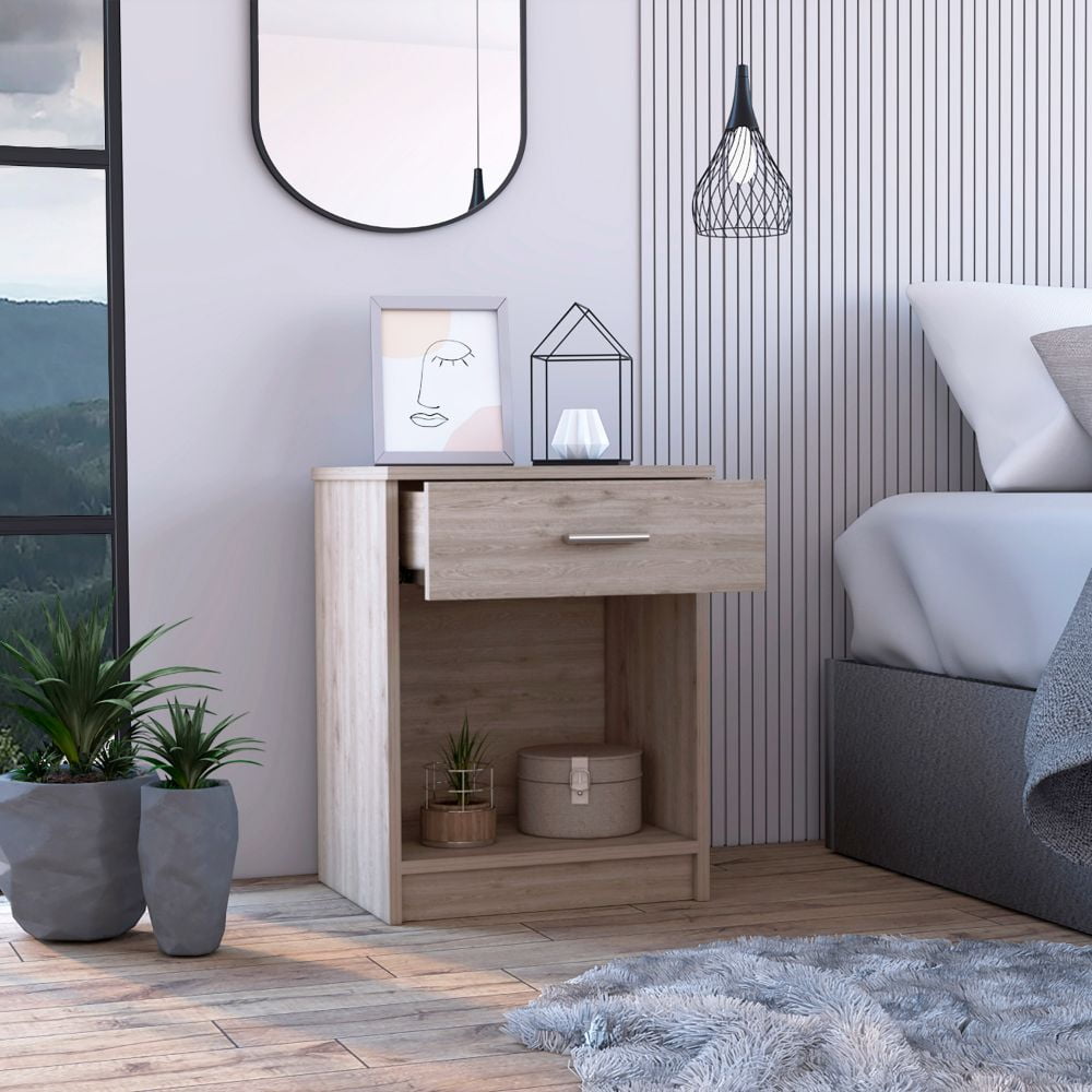 Knubmt Wood Nightstand with 1 Drawer and 1 Bottom Shelf, Beside Table ...