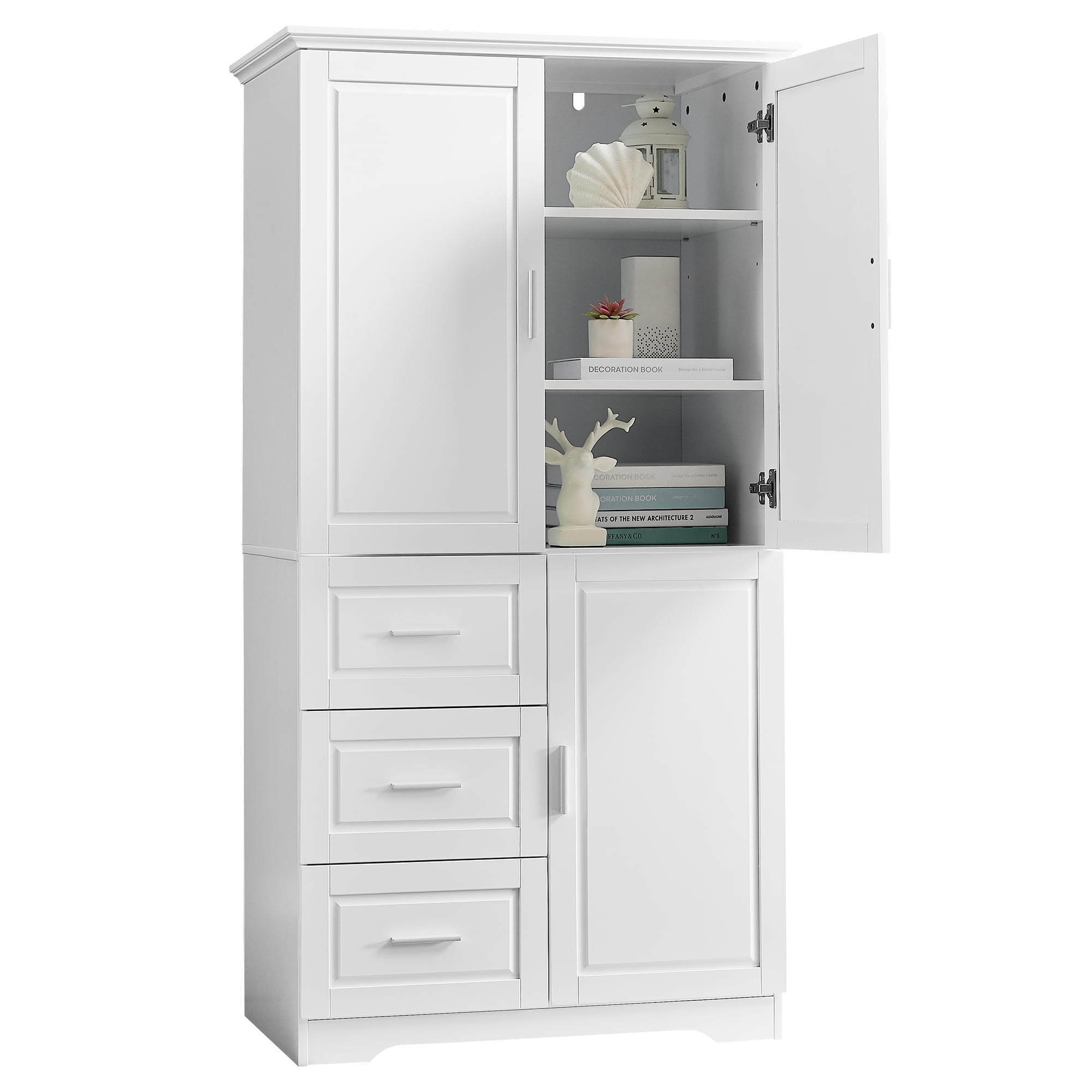 Knubmt Wood Storage Cabinet with 3 Drawers, 2 Doors Storage Cabinet for ...