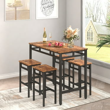 Gymax 3-Piece High Breakfast Bar Table Set with 2 Tall Saddle Stools ...