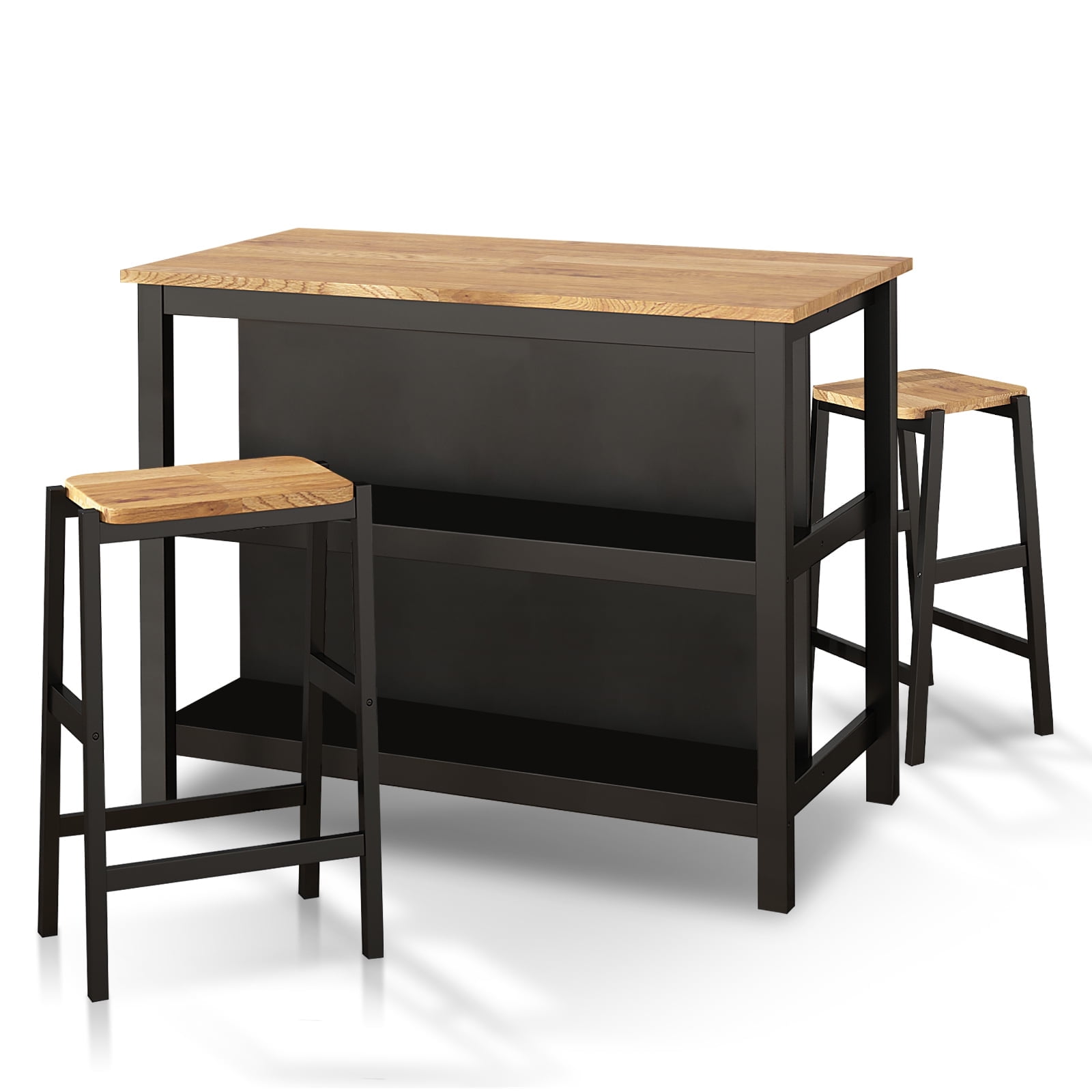 Knubmt Wood Top Dining Table with 2 Pack Stools, 2 Open Shelves Dining ...
