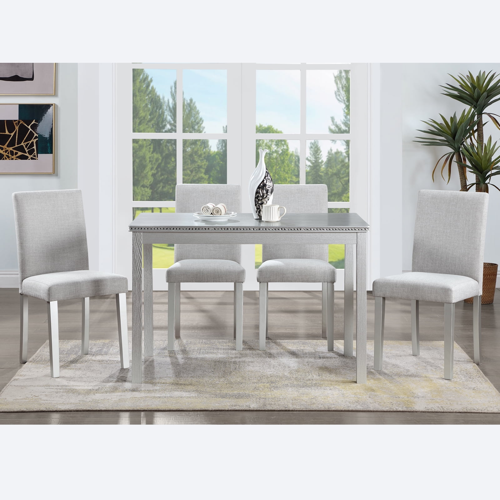 Knubmt Wooden Dining Desk with 4 Pack Upholstered Chair, Rectangular ...