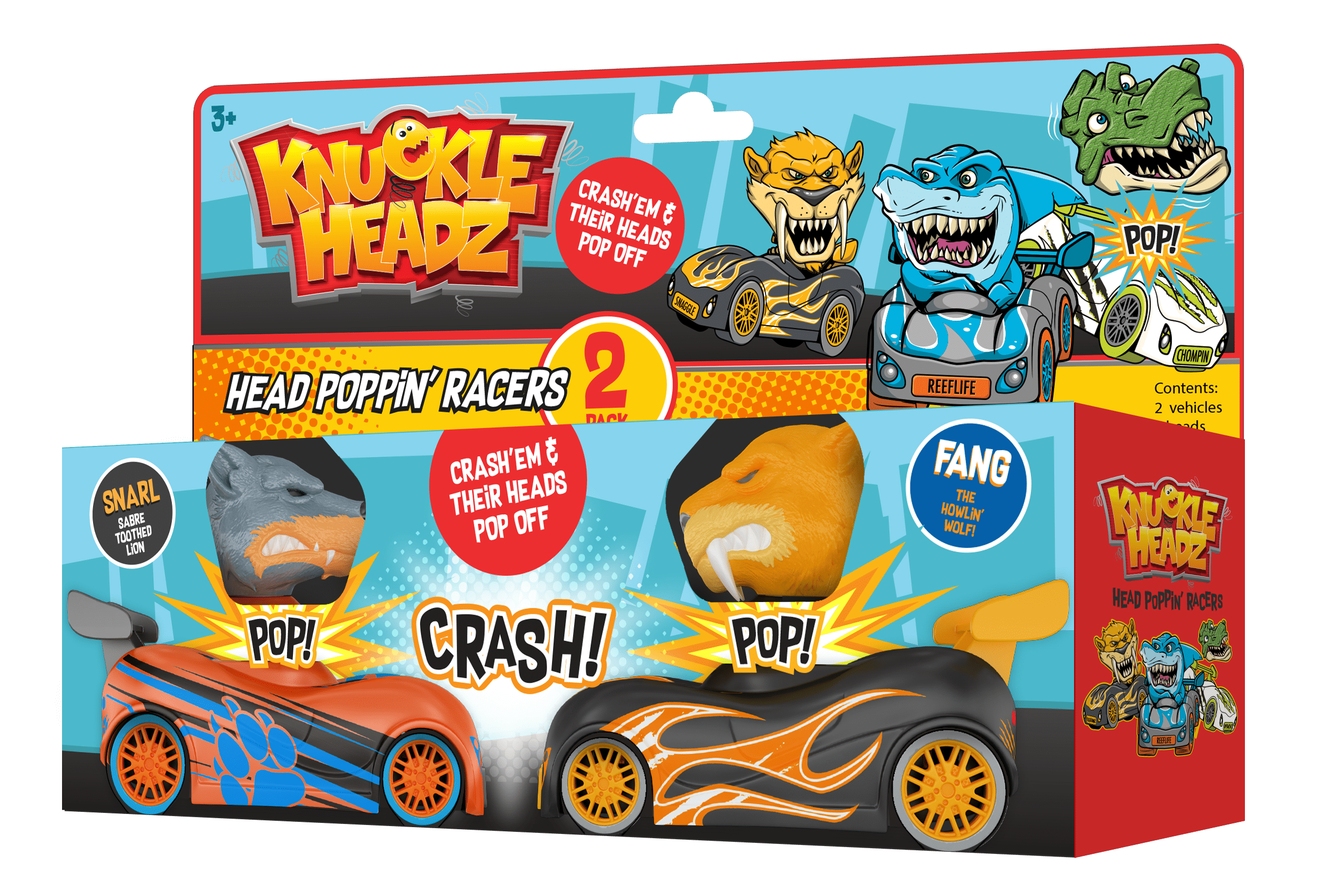 Knuckle Headz Pop-Up Racer Car Toys (2-Pack), Friction-Powered Pull ...