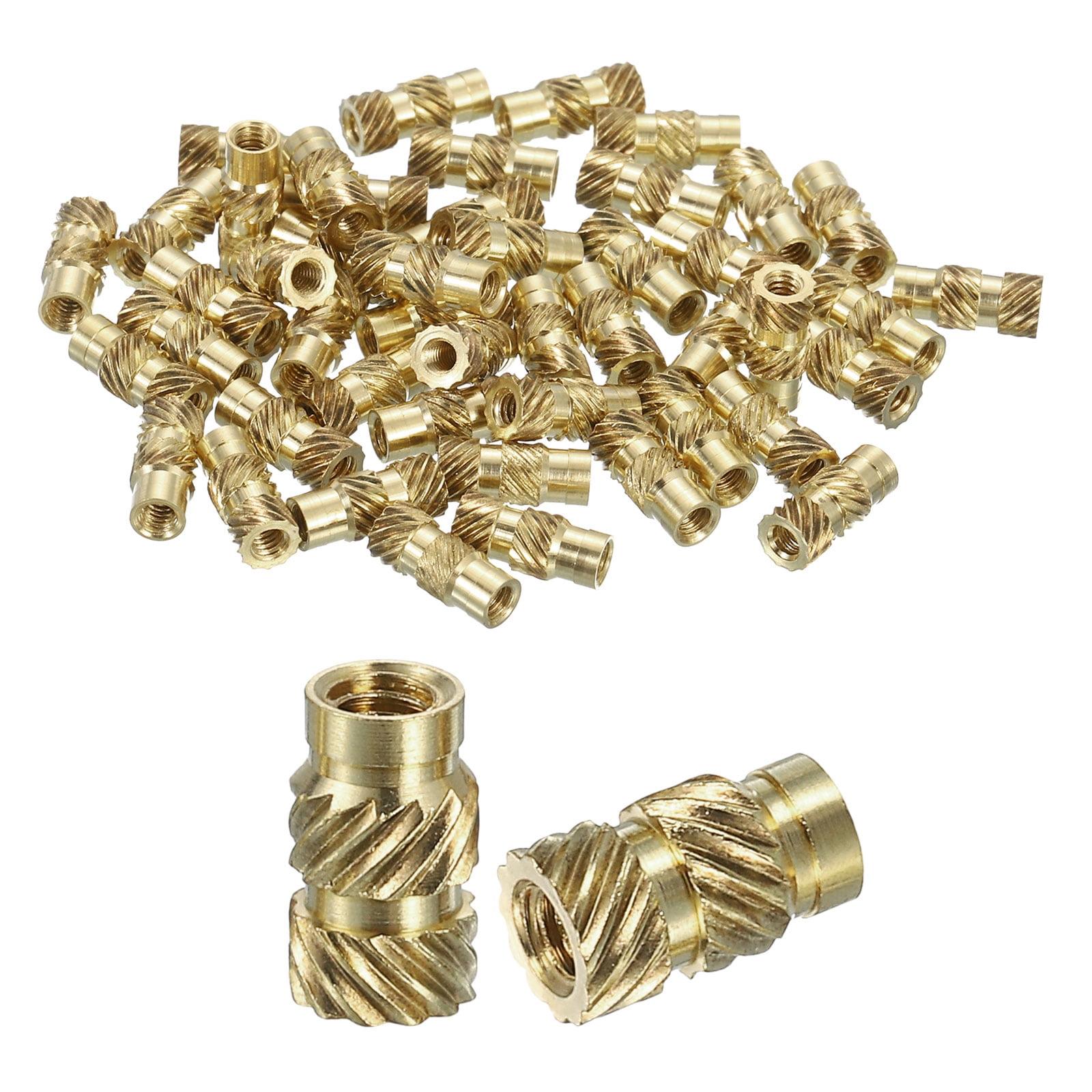 Knurled Insert Nuts, 100 Pack M2 x 6mm L x 3.5mm OD Brass Heat Set ...