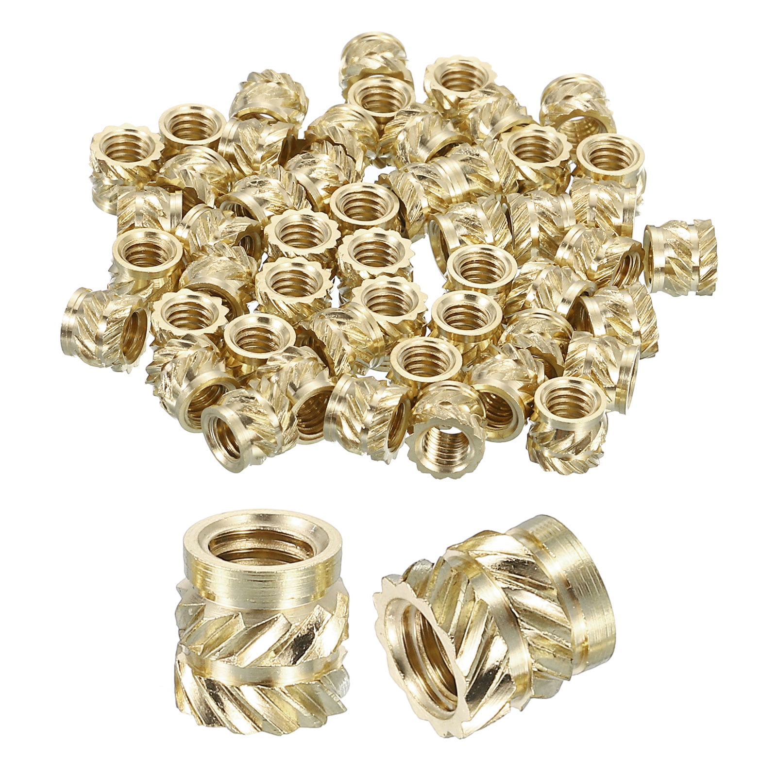Knurled Insert Nuts, 50 Pack M4 x 6mm L x 6mm OD Brass Heat Set Insert ...
