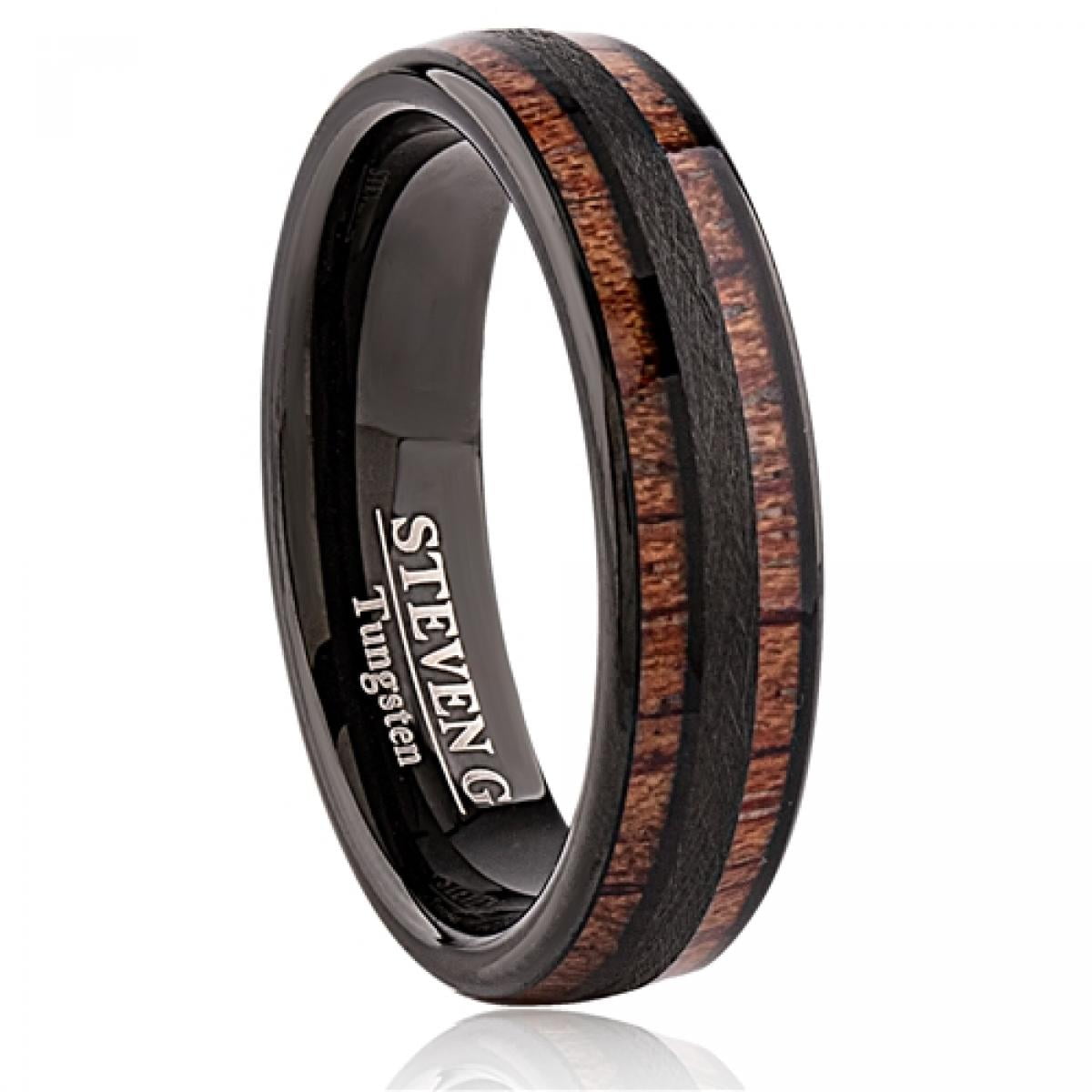 Koa Wood Inlay With Black Brushed Center Line Ring - Walmart.com