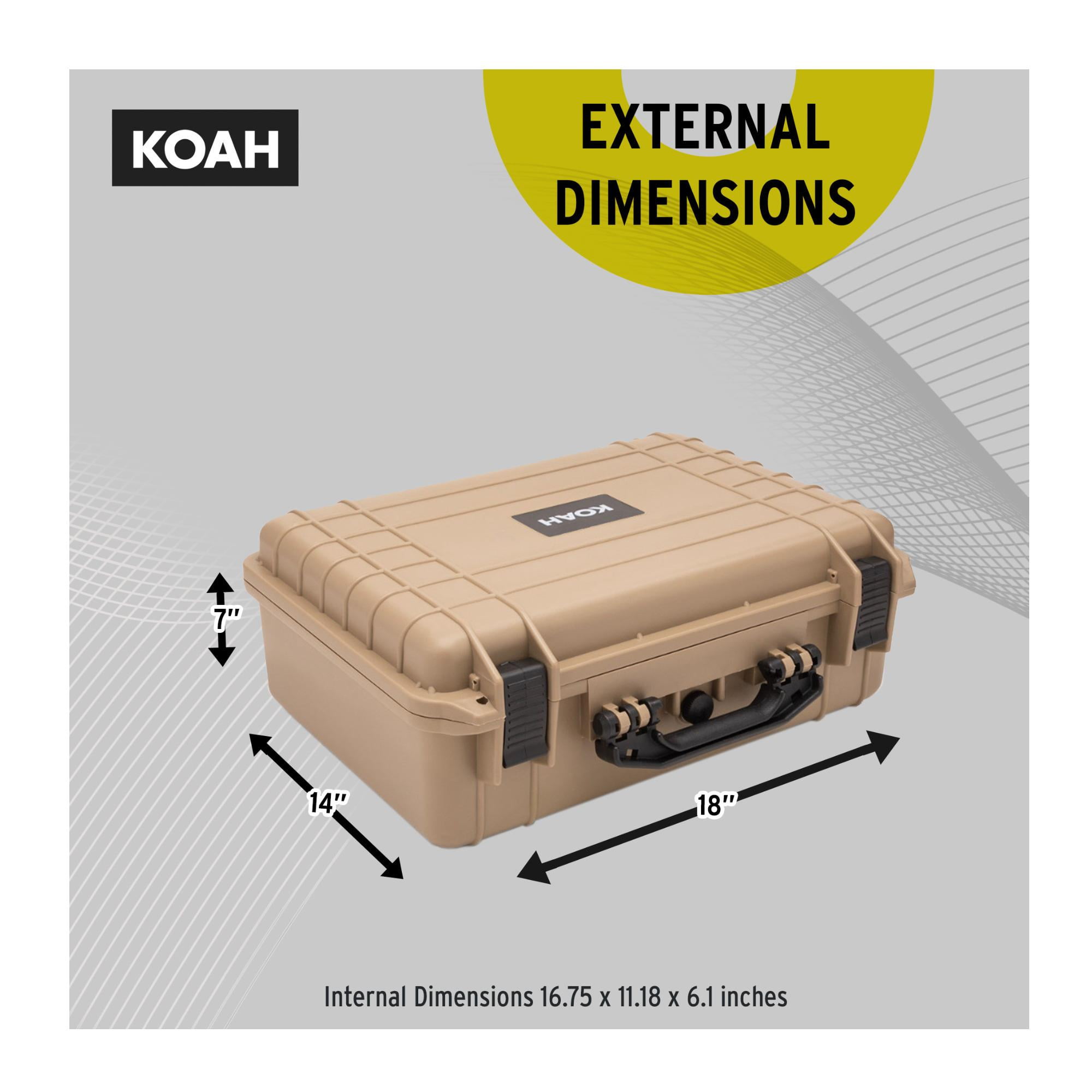 Koah Weatherproof 18'' x14'' x7'' Hard Case with Customizable Foam, Tan ...