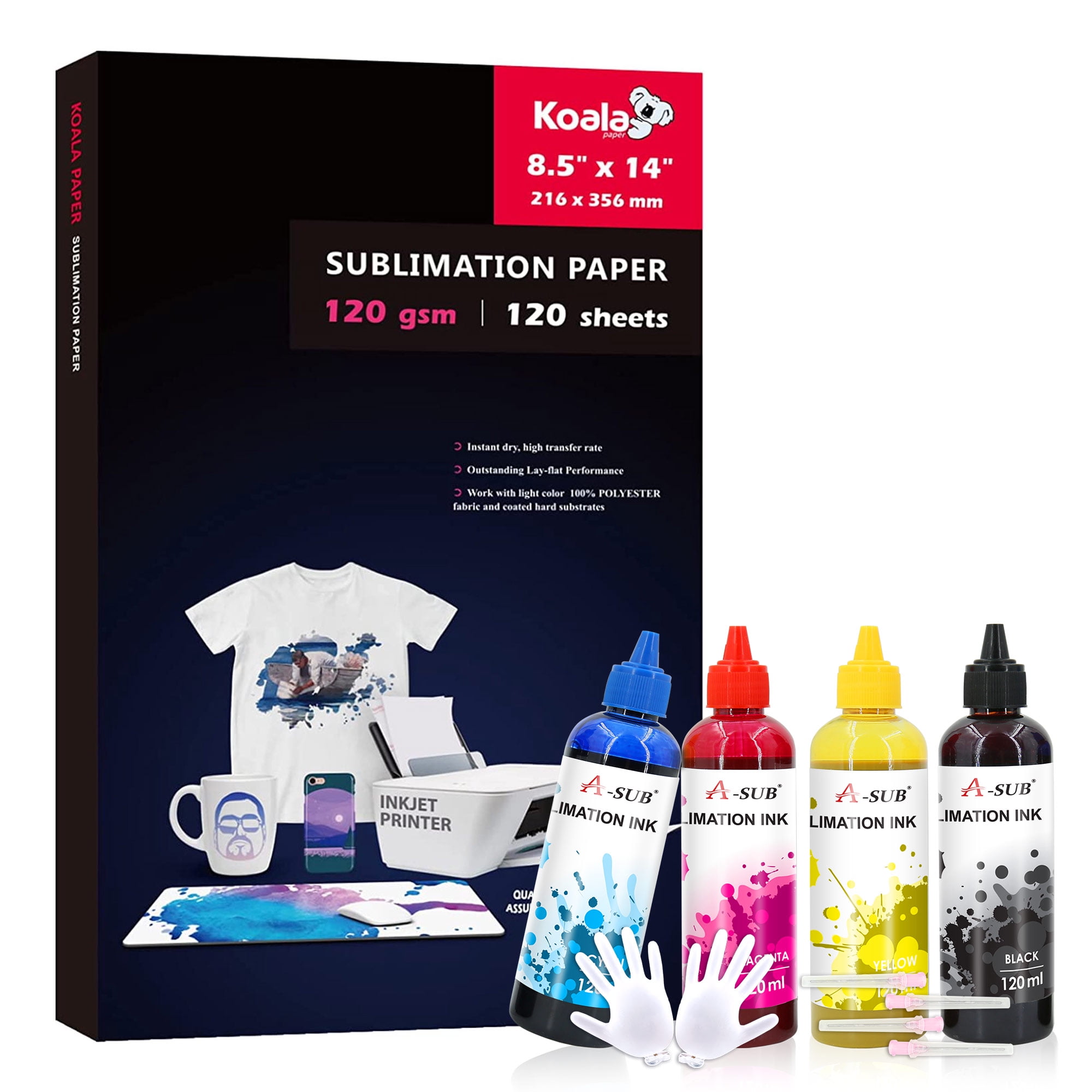 Koala 120 Sheets 120g Sublimation Paper 8.5X14''+ ASUB 4X120ml ...