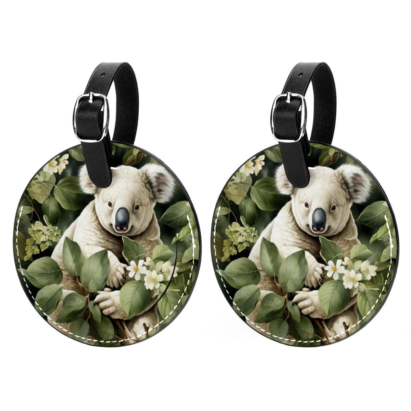 Koala 2Pcs PU Leather Round Luggage Tags with Privacy Cover and Name ID ...