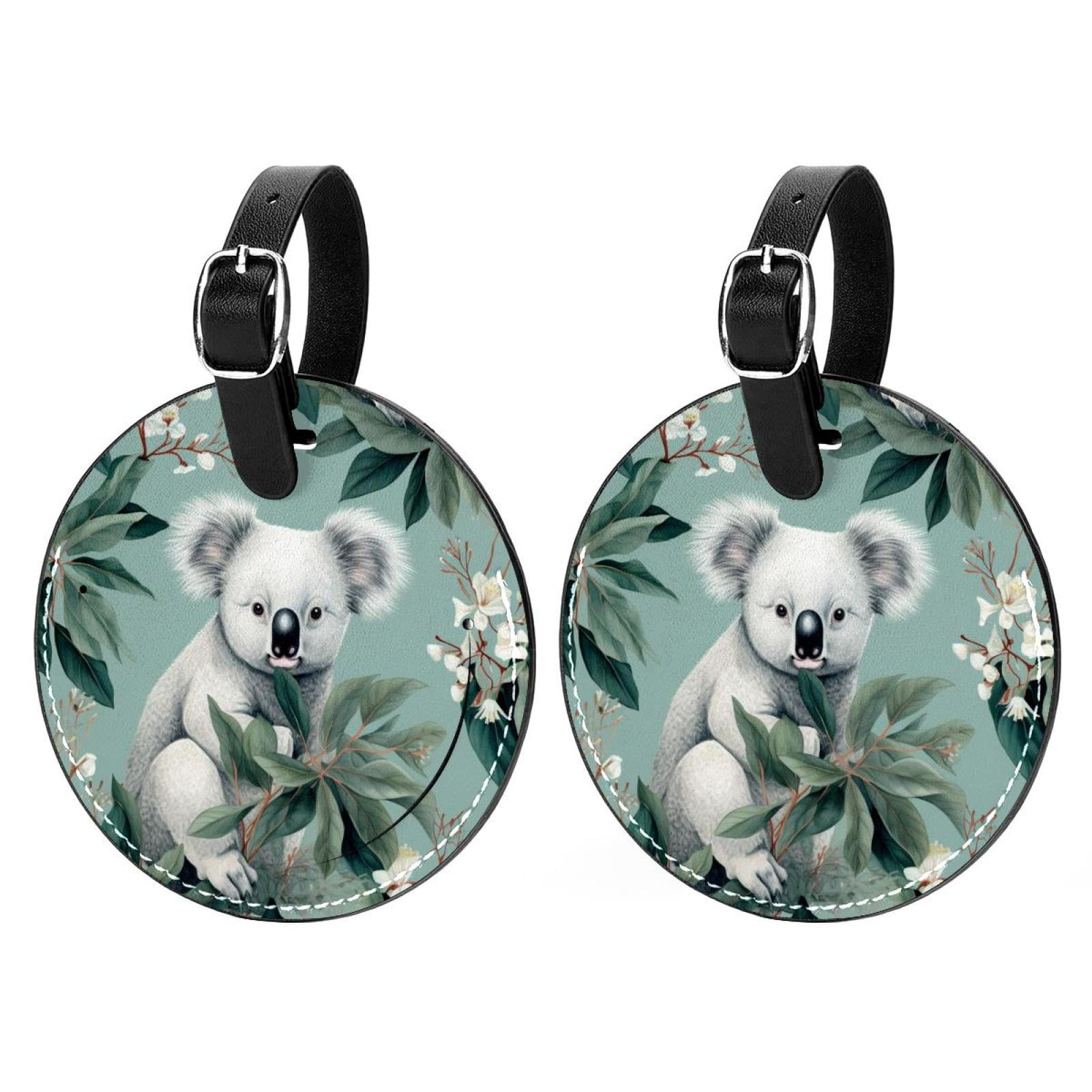Koala 2Pcs PU Leather Round Luggage Tags with Privacy Cover and Name ID ...
