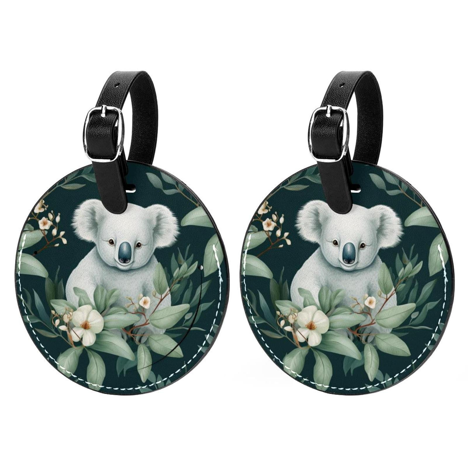 Koala 2Pcs PU Leather Round Luggage Tags with Privacy Cover and Name ID ...