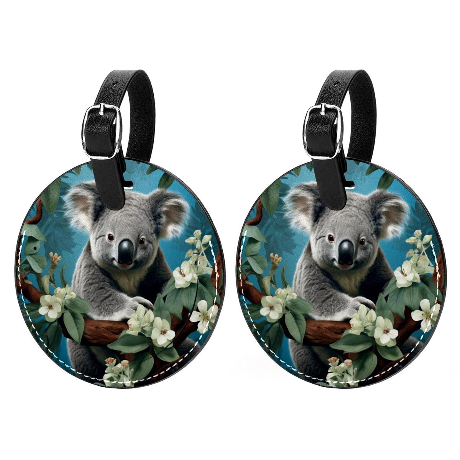 Koala 2Pcs PU Leather Round Luggage Tags with Privacy Cover and Name ID ...