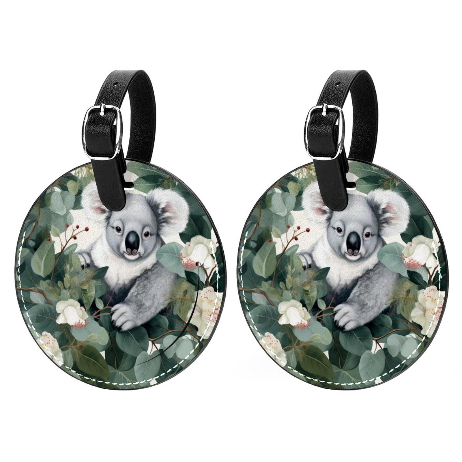 Koala 2Pcs PU Leather Round Luggage Tags with Privacy Cover and Name ID ...