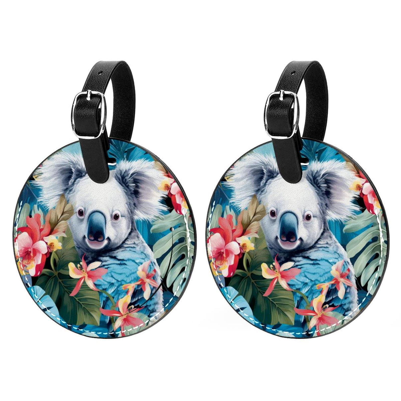 Koala 2Pcs PU Leather Round Luggage Tags with Privacy Cover and Name ID ...