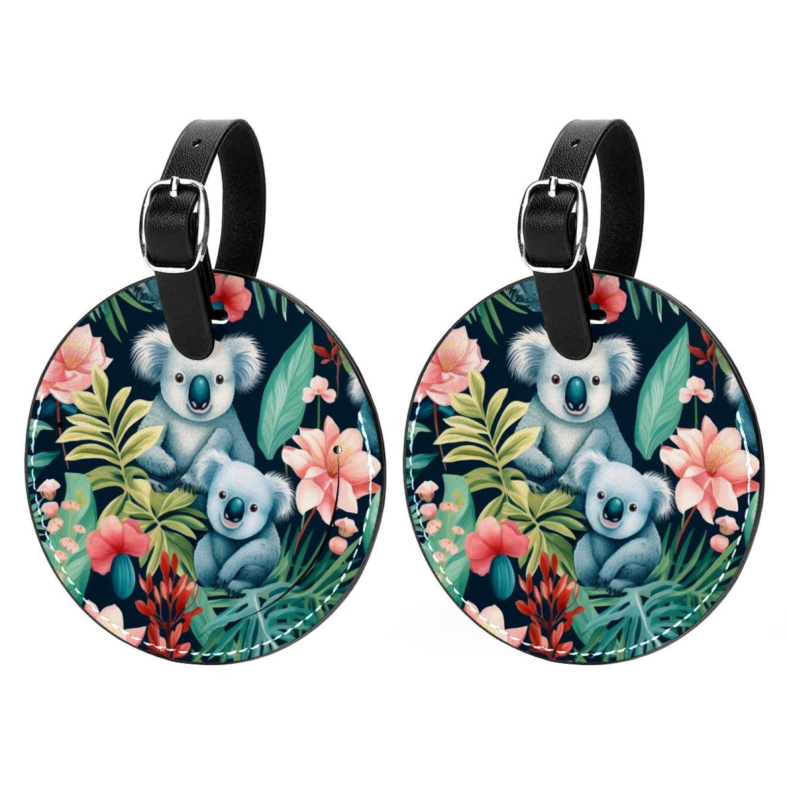 Koala 2Pcs PU Leather Round Luggage Tags with Privacy Cover and Name ID ...