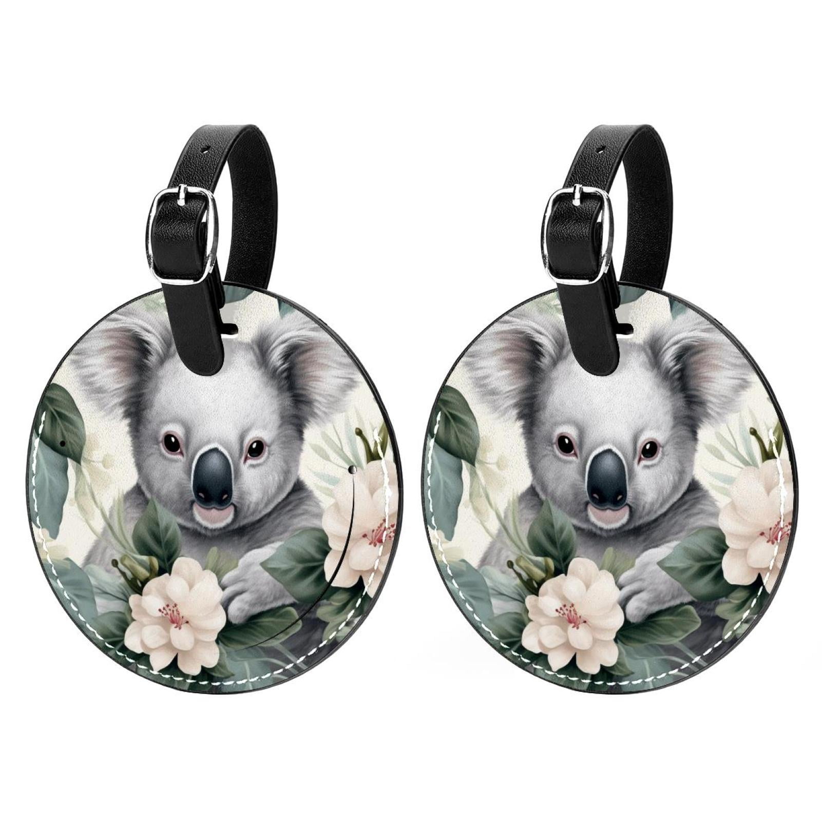 Koala 2Pcs PU Leather Round Luggage Tags with Privacy Cover and Name ID ...