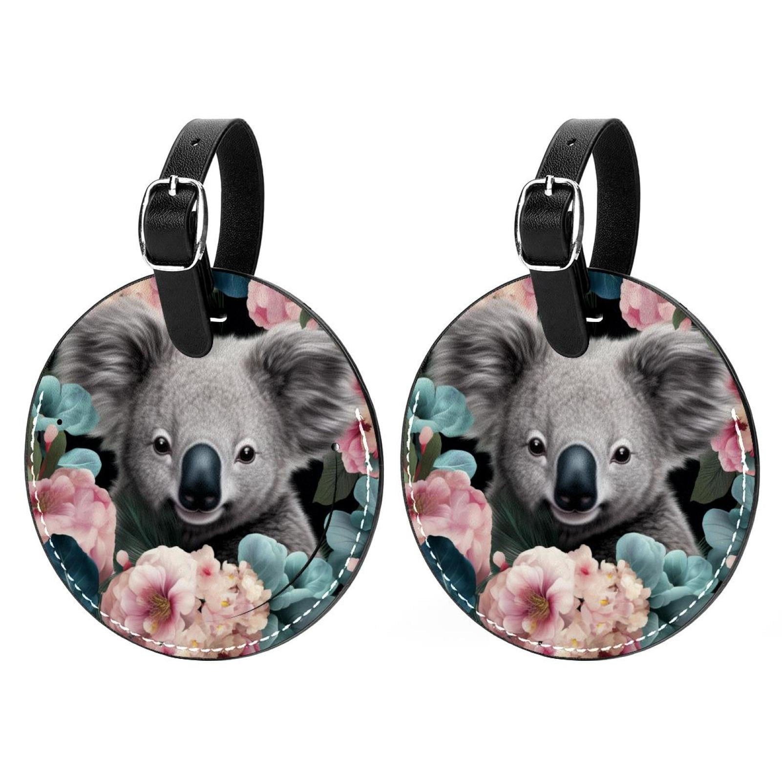Koala 2Pcs PU Leather Round Luggage Tags with Privacy Cover and Name ID ...