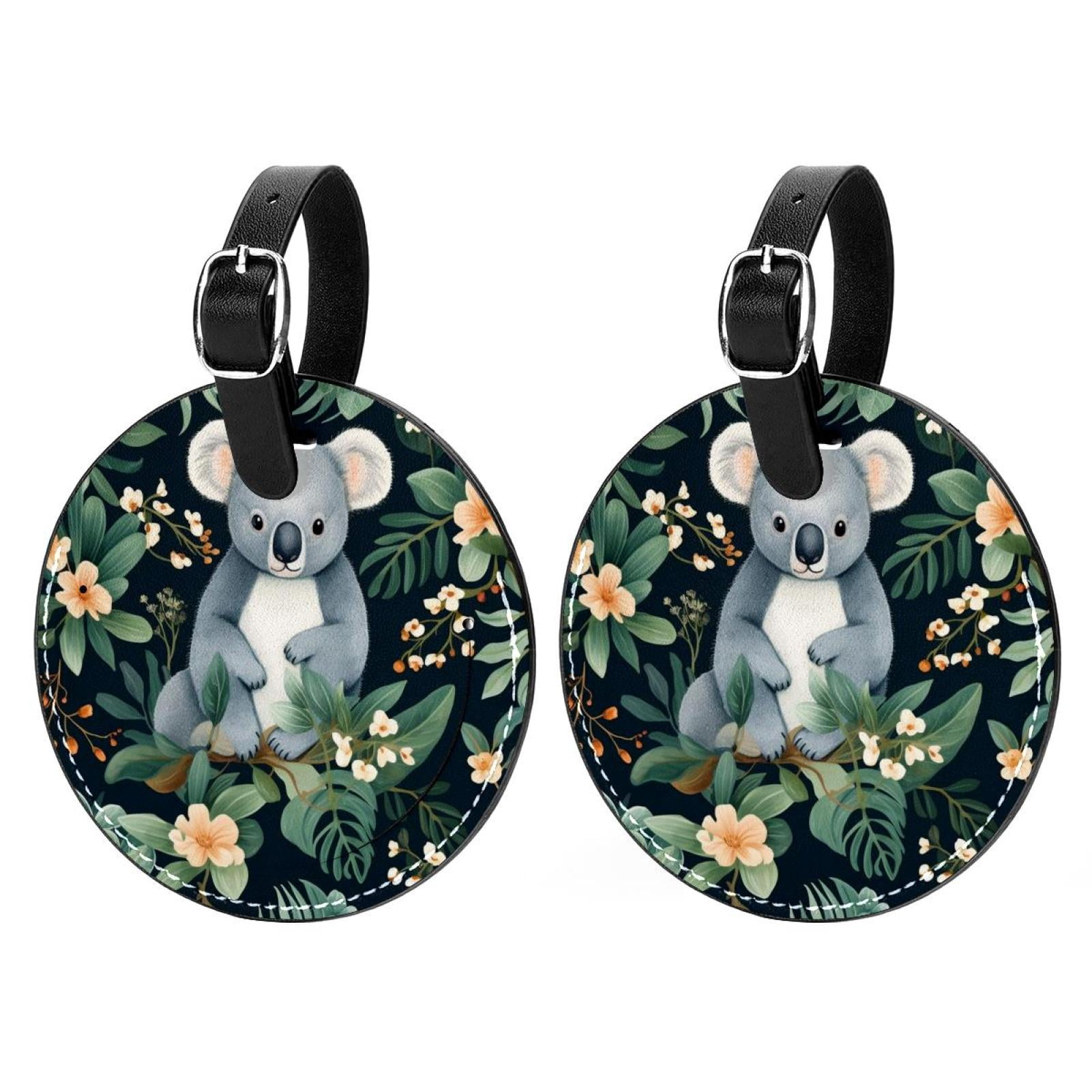 Koala 2Pcs PU Leather Round Luggage Tags with Privacy Cover and Name ID ...