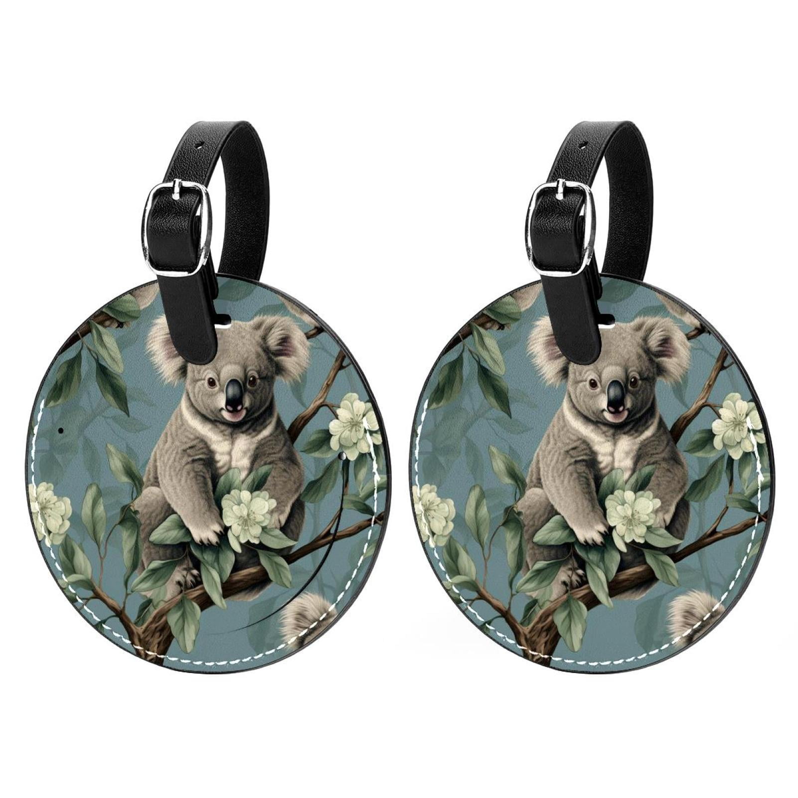 Koala 2Pcs PU Leather Round Luggage Tags with Privacy Cover and Name ID ...